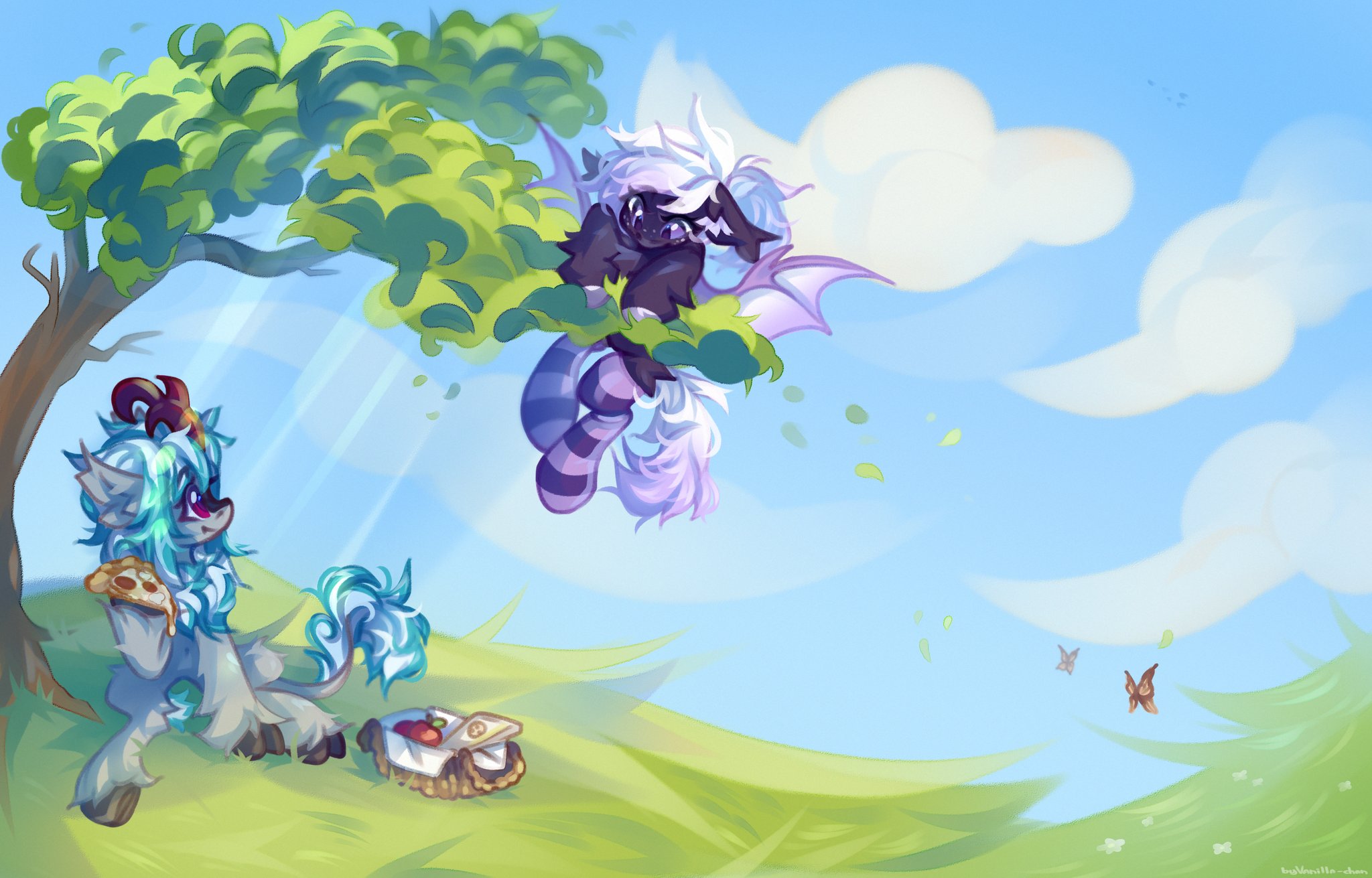 #3364004 - safe, artist:vanilla-chan, oc, oc only, bat pony, kirin ...