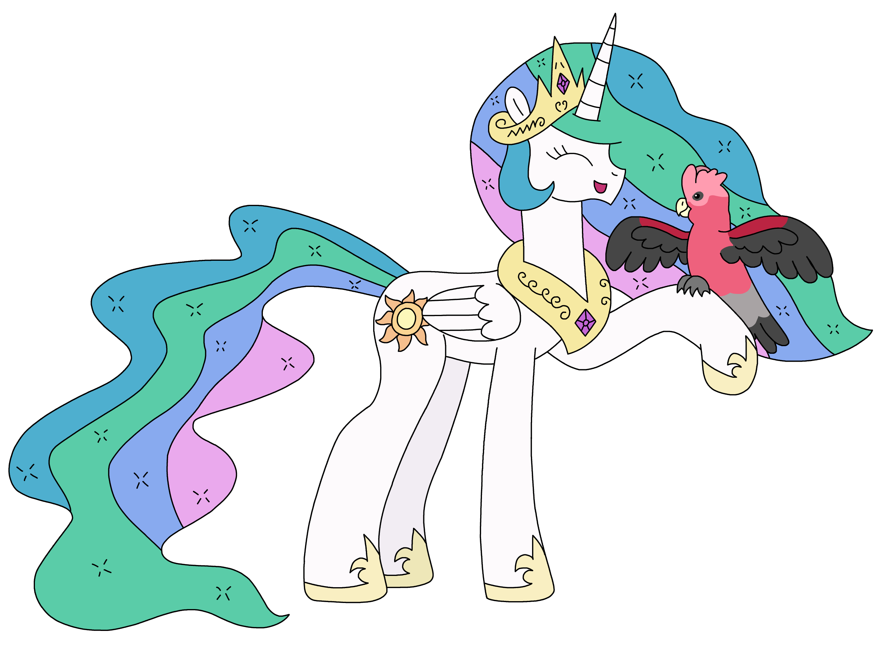 #3368489 - safe, artist:supahdonarudo, princess celestia, alicorn, bird ...