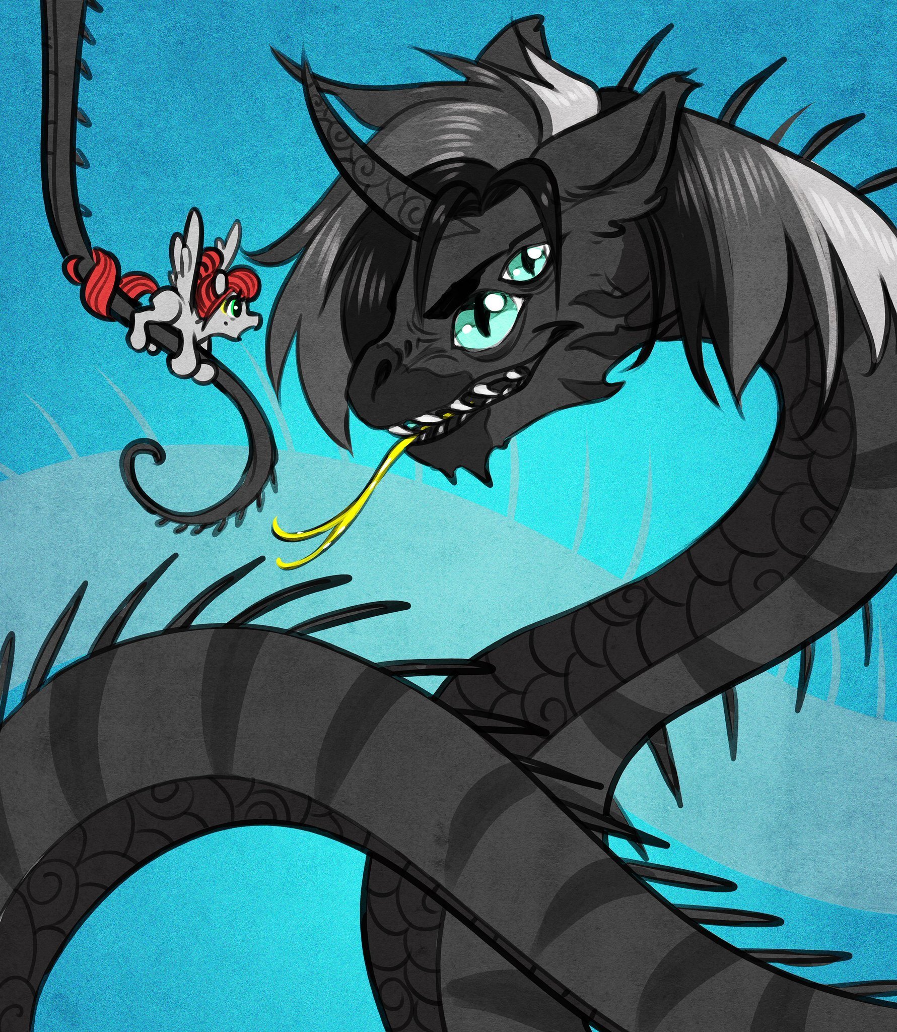 #3369388 - safe, artist:opalacorn, oc, oc only, oc:void, pegasus, pony, serpent, duo, female ...