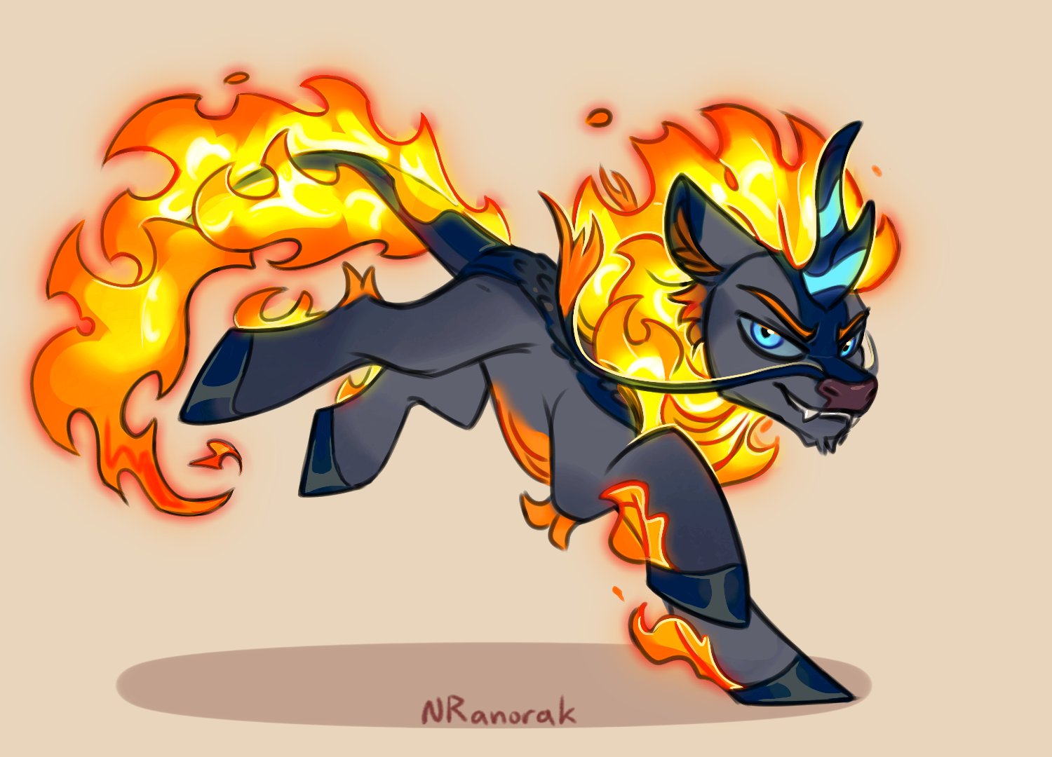 #3358590 - safe, artist:anoraknr, oc, oc only, oc:blaze (shadowbolt), kirin, nirik, antagonist ...