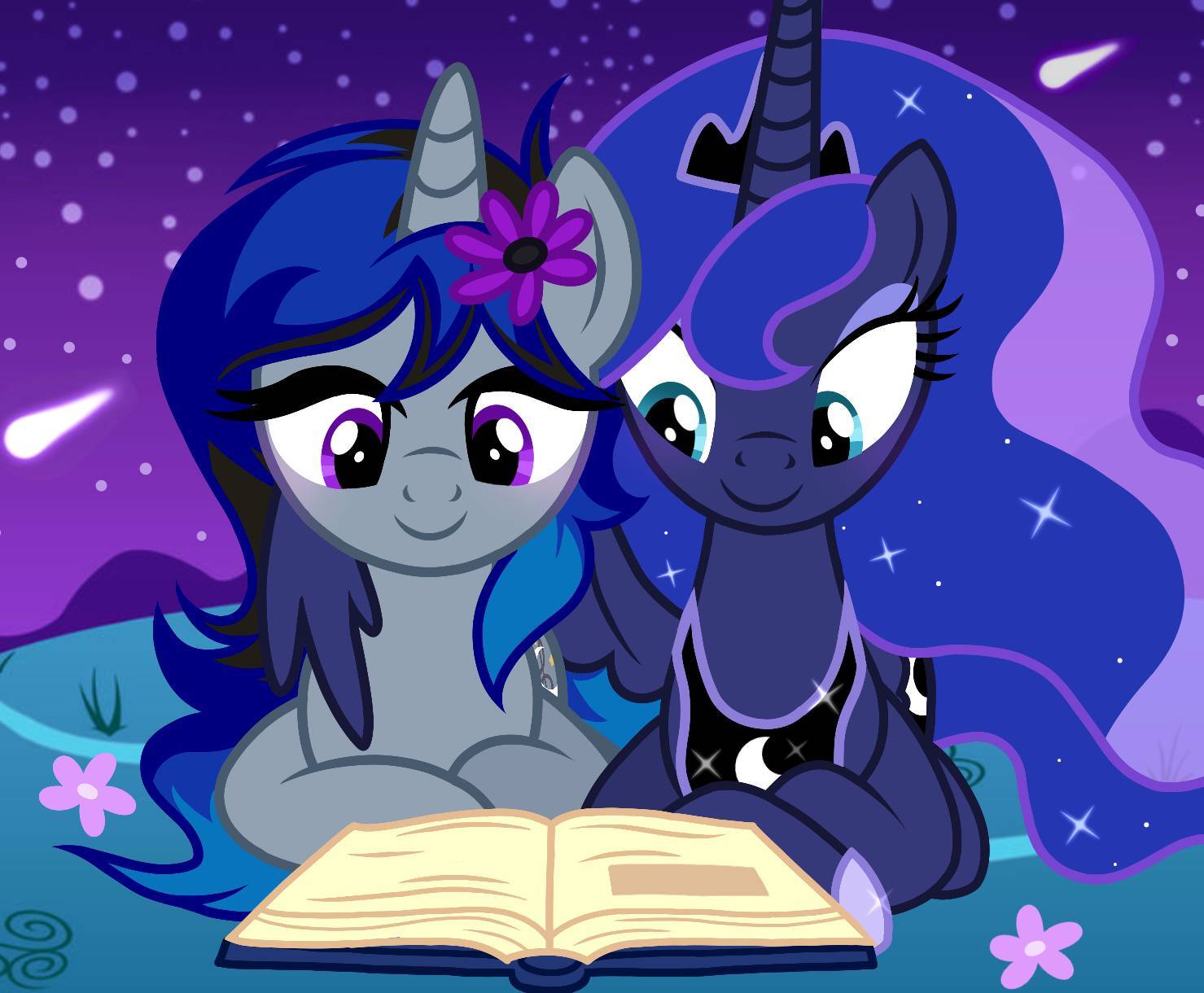 #3386486 - safe, artist:cstrawberrymilk, princess luna, oc, oc:leila ...