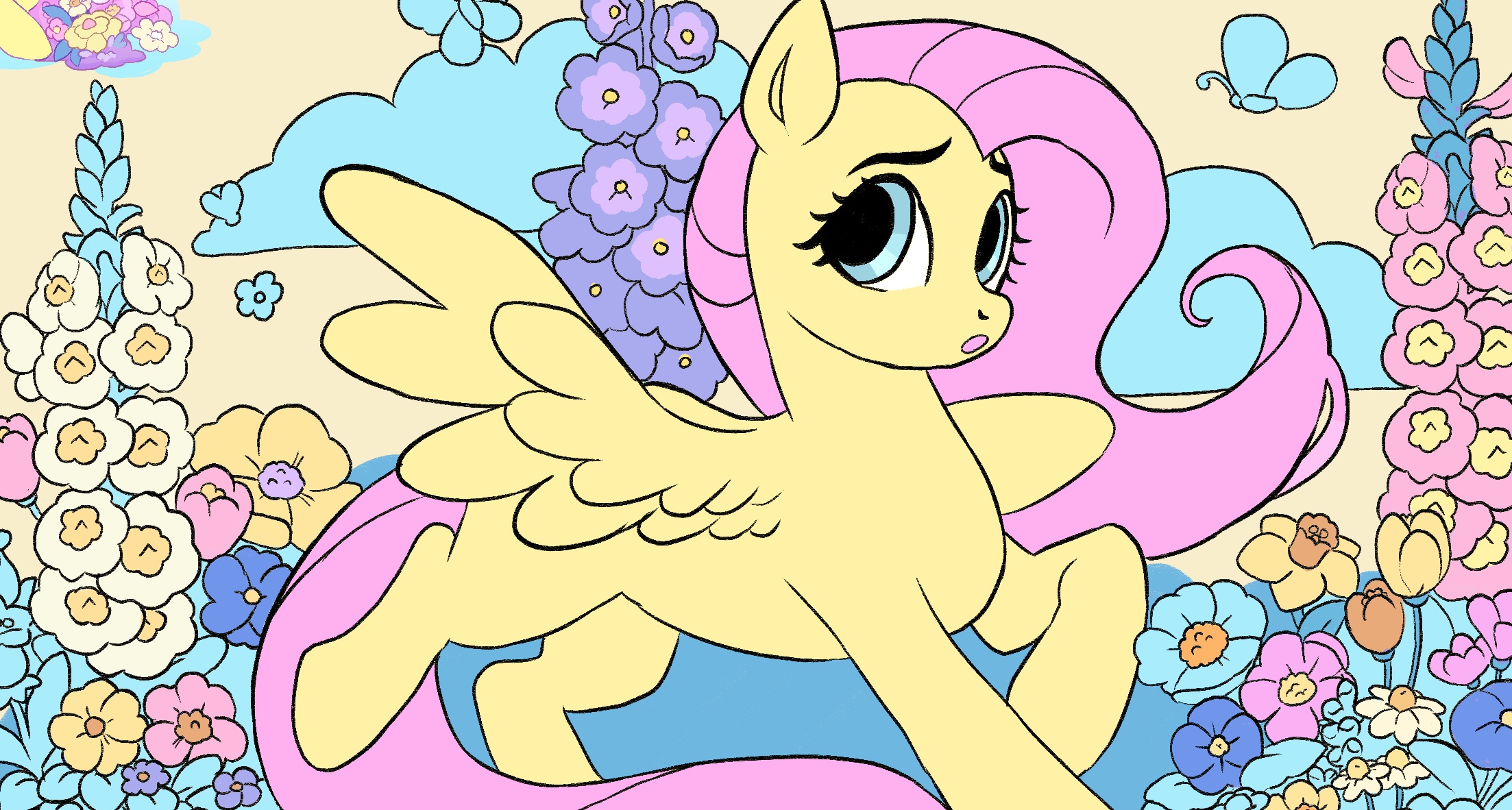 #3392903 - safe, artist:gorjee-art, fluttershy, butterfly, pegasus ...