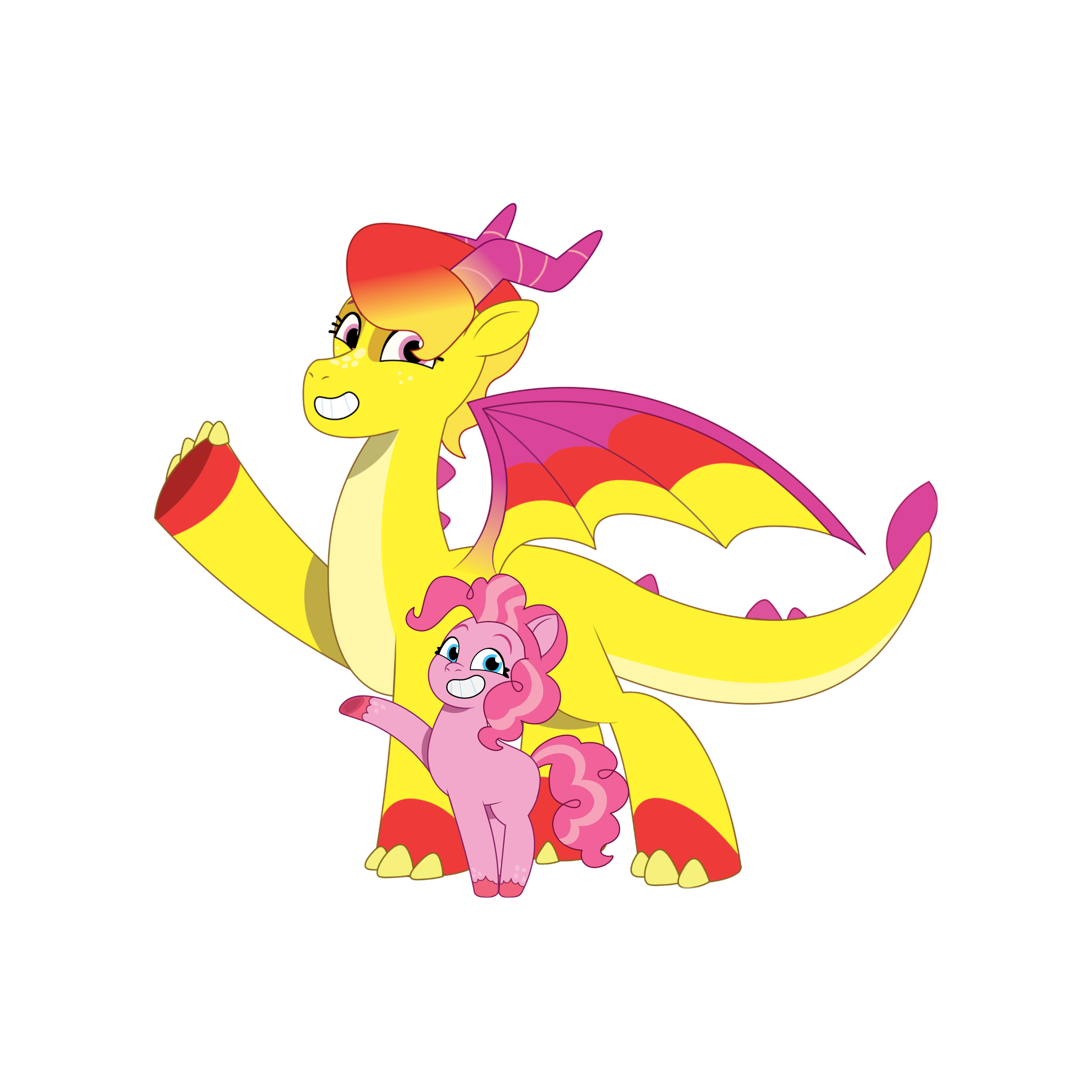 #3393245 - safe, artist:prixy05, luxxe, pinkie pie, dragon, earth pony ...