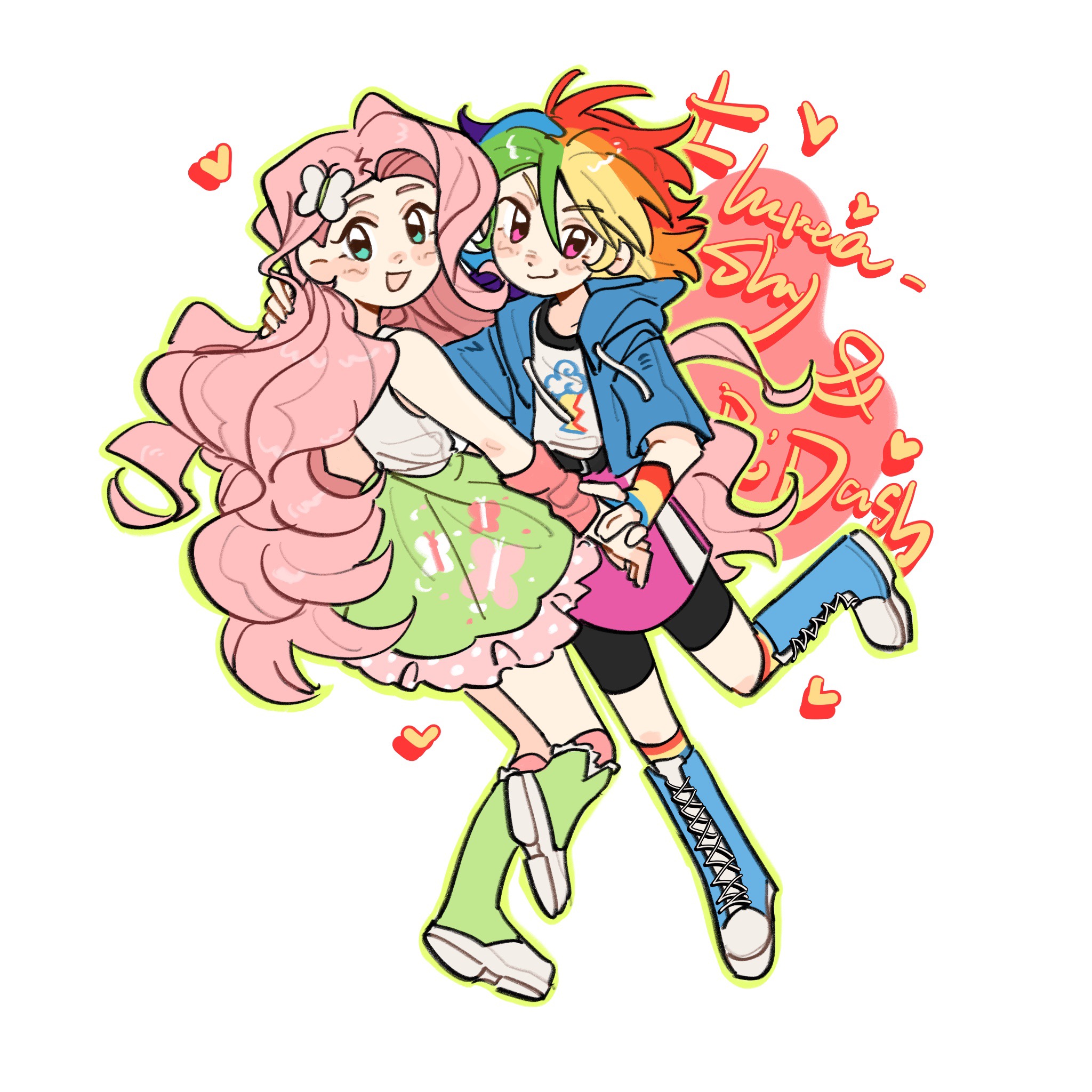 #3393871 - safe, artist:kkio042712, fluttershy, rainbow dash, human ...