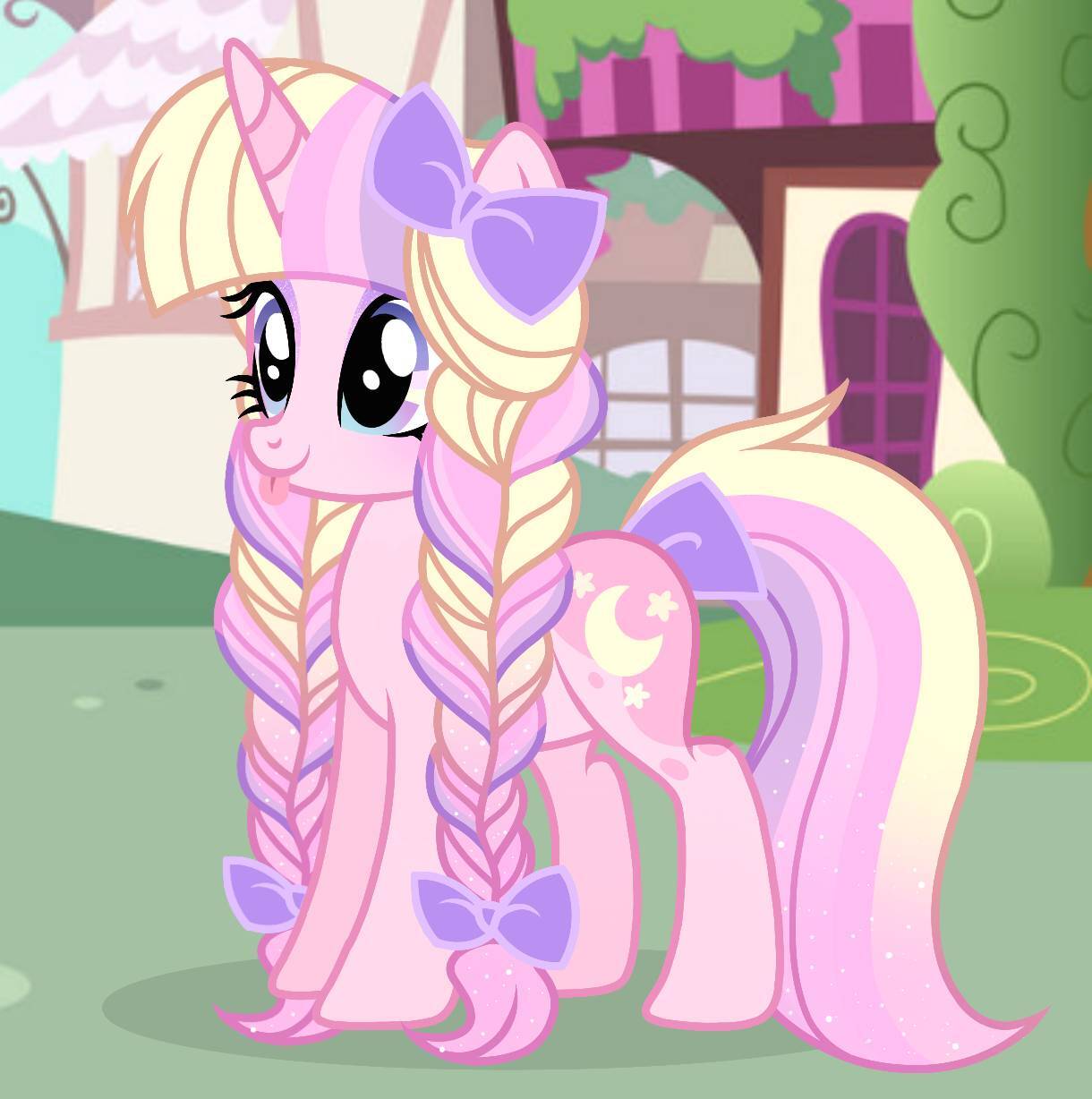 #3393957 - safe, artist:cstrawberrymilk, oc, oc only, oc:sugar moon, pony, unicorn, bow, braid ...