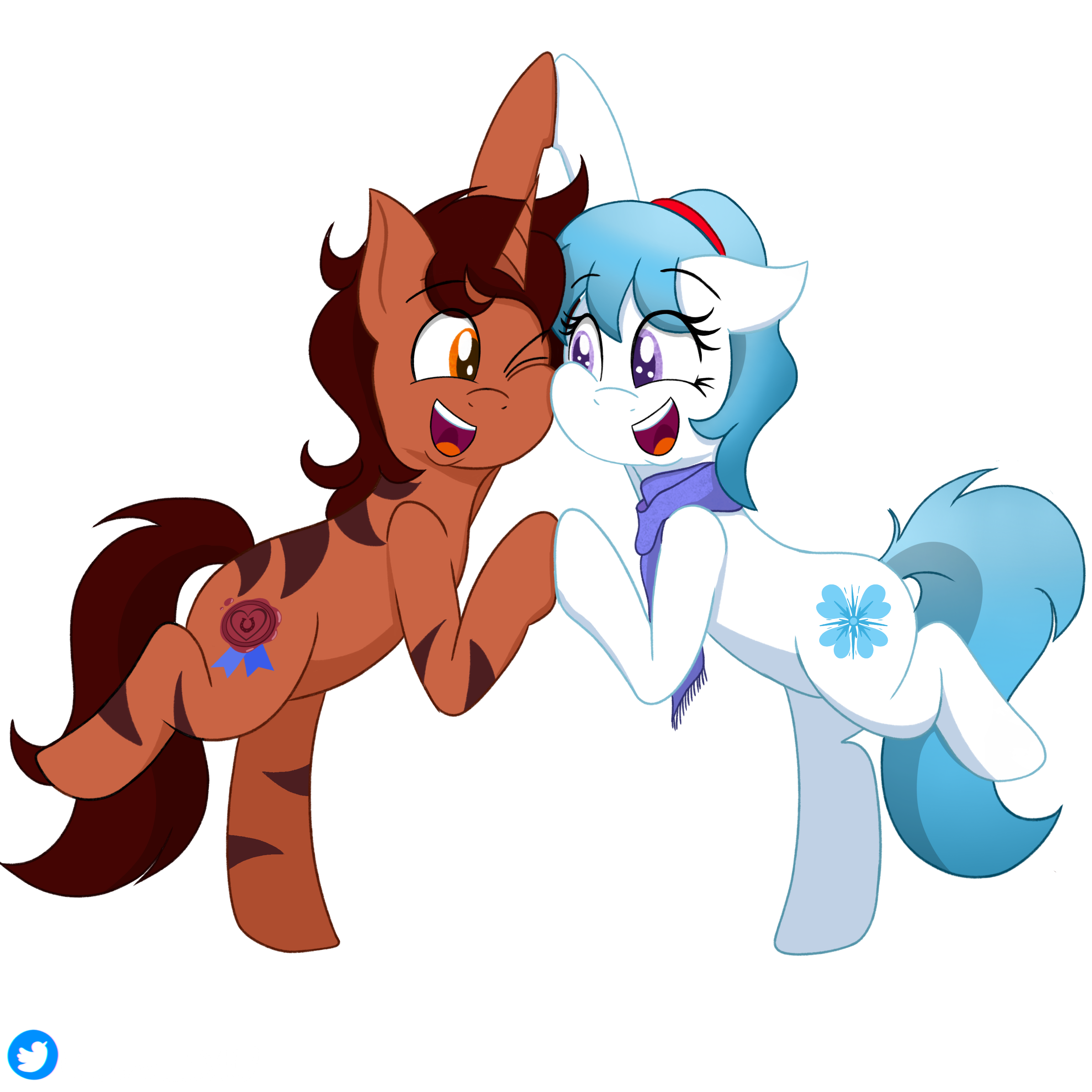 #3399845 - safe, artist:juniverse, oc, oc:lighty, oc:wintersong, earth pony, unicorn, cheek kiss ...