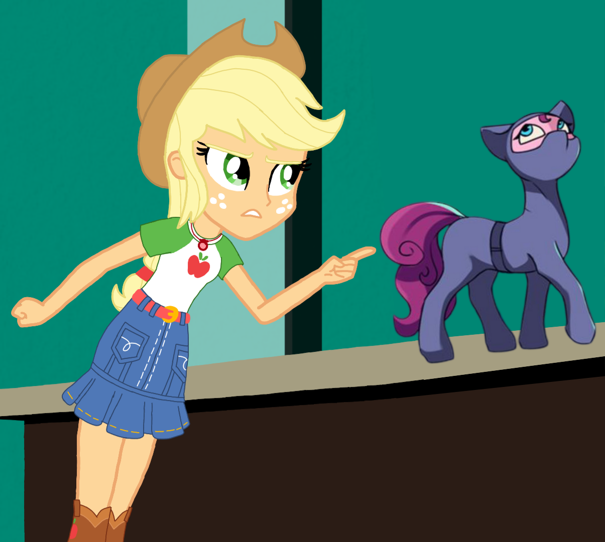 #3404356 - safe, artist:alcor, edit, applejack, pinkie pie, earth pony, human, pony, equestria ...