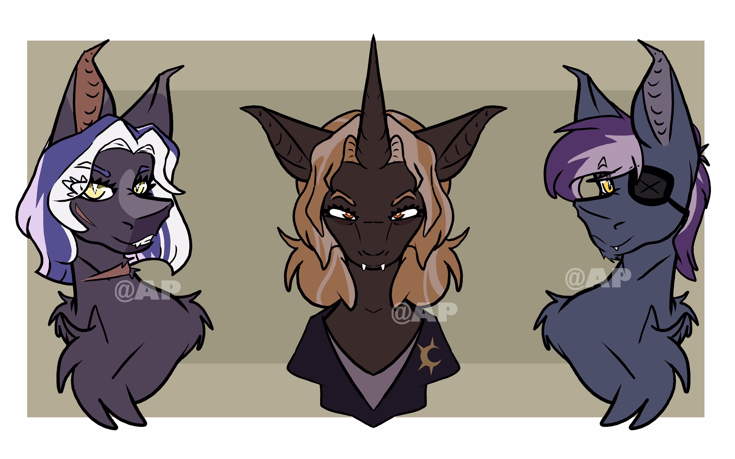 #3405122 - safe, artist:ap, oc, oc only, oc:brass tacks, oc:jasmine, oc:nox, bat pony, pony ...