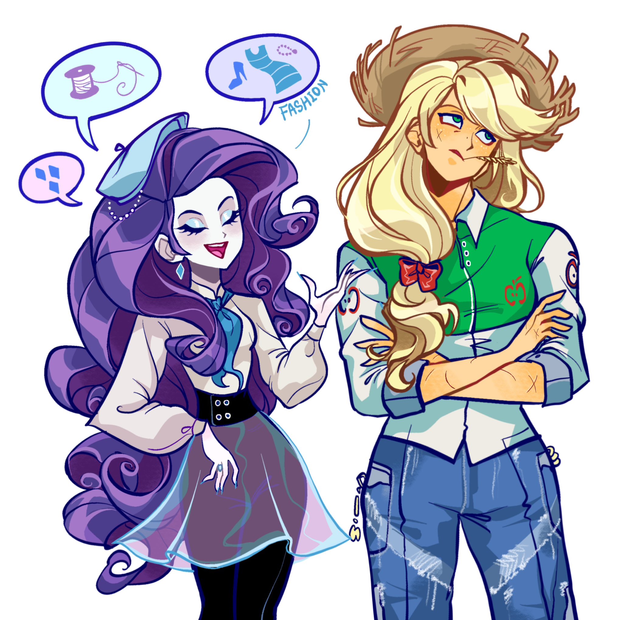 #3418252 - safe, artist:libbly_libby, applejack, rarity, human ...