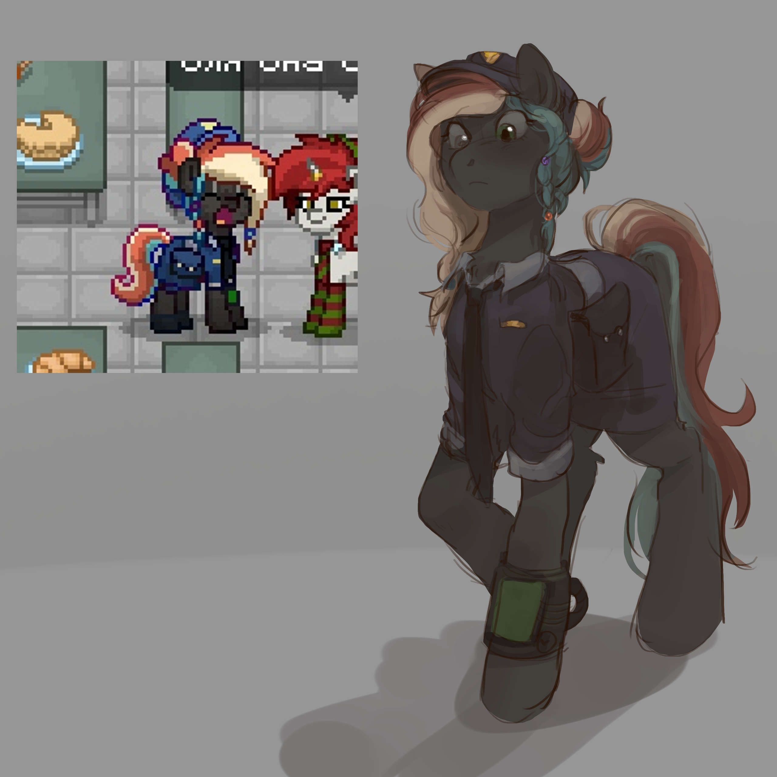 #3418990 - safe, artist:tarsaqus, oc, oc only, earth pony, pony, pony town, black coat, gray ...