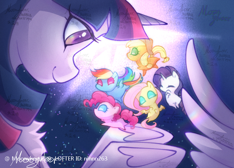 #3419244 - safe, artist:moonyheer随响, applejack, fluttershy, pinkie pie, rainbow dash, rarity ...