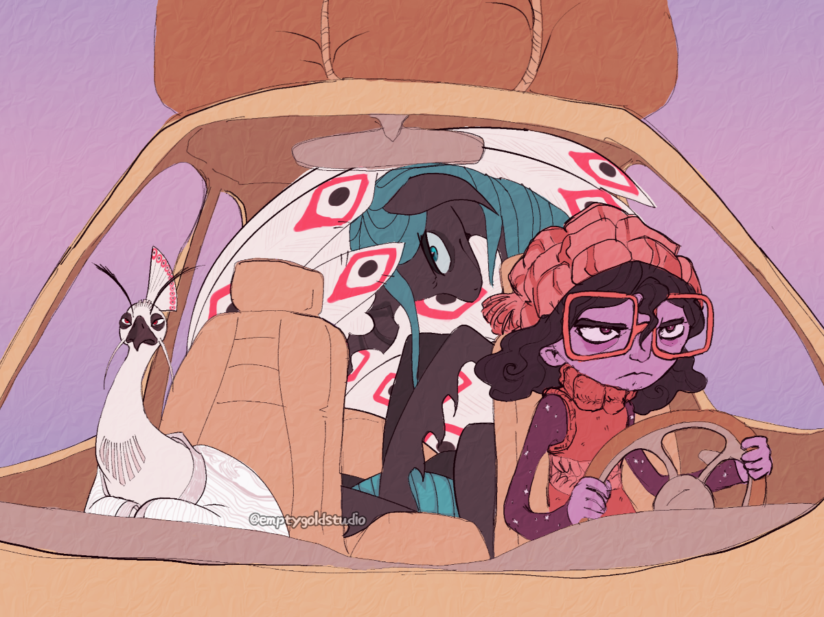 #3420071 - safe, artist:emptygoldstudio, queen chrysalis, bird ...