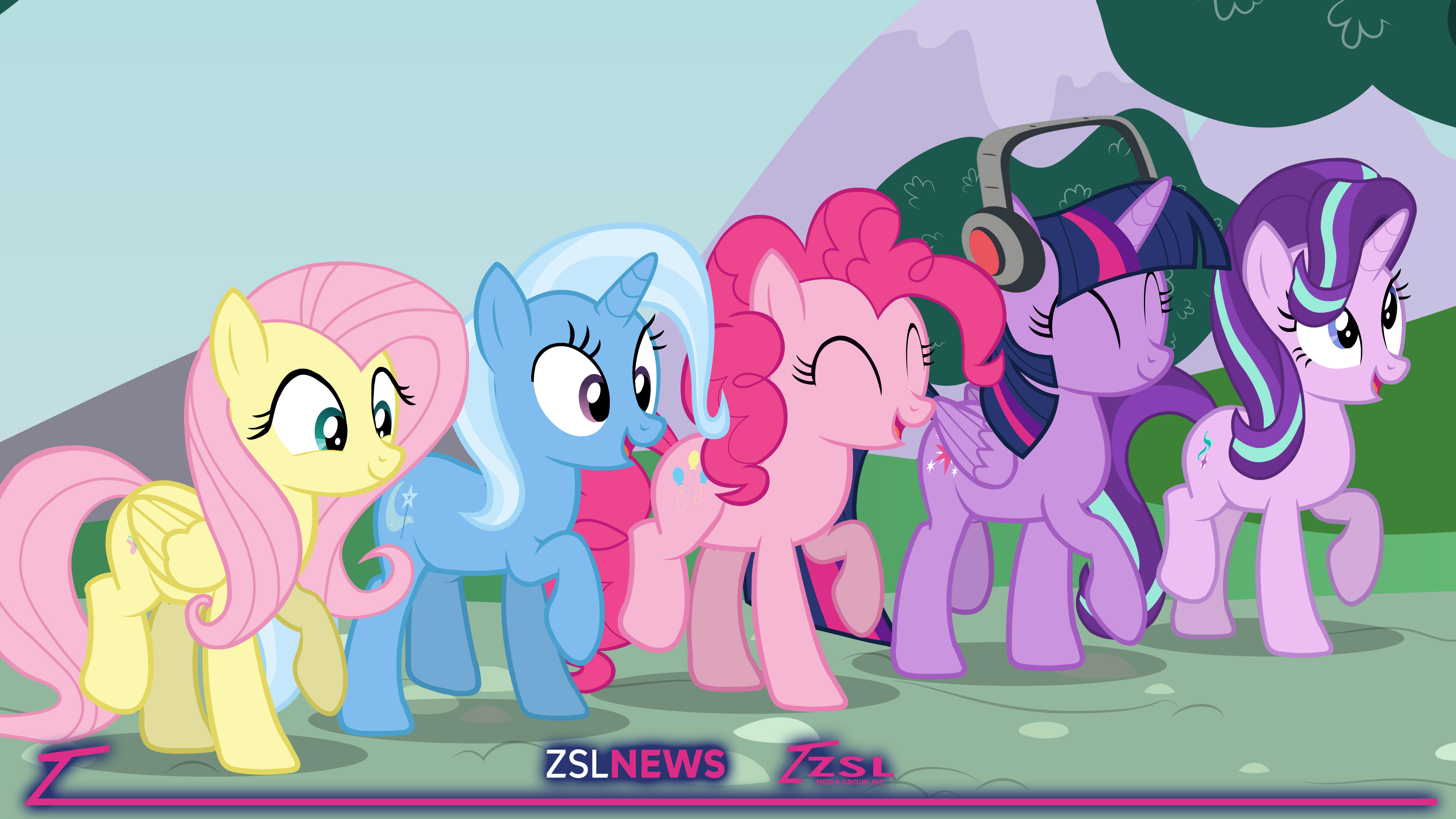 #3422880 - safe, artist:zslnews, fluttershy, pinkie pie, starlight ...