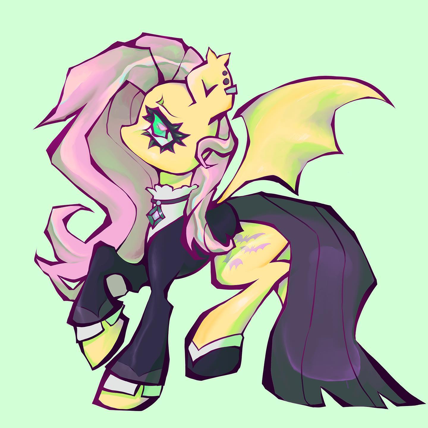 #3431131 - safe, artist:broniesforponies, fluttershy, bat pony, pony ...