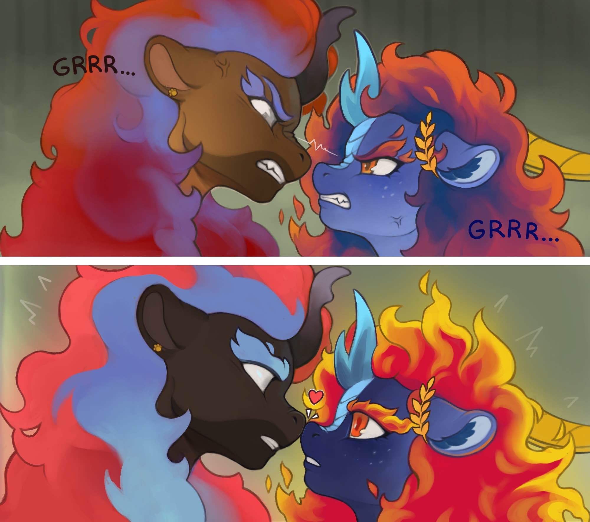 #3439841 - safe, artist:hirichie, oc, oc only, oc:pixel cache, oc:tundra, kirin, nirik, angry ...