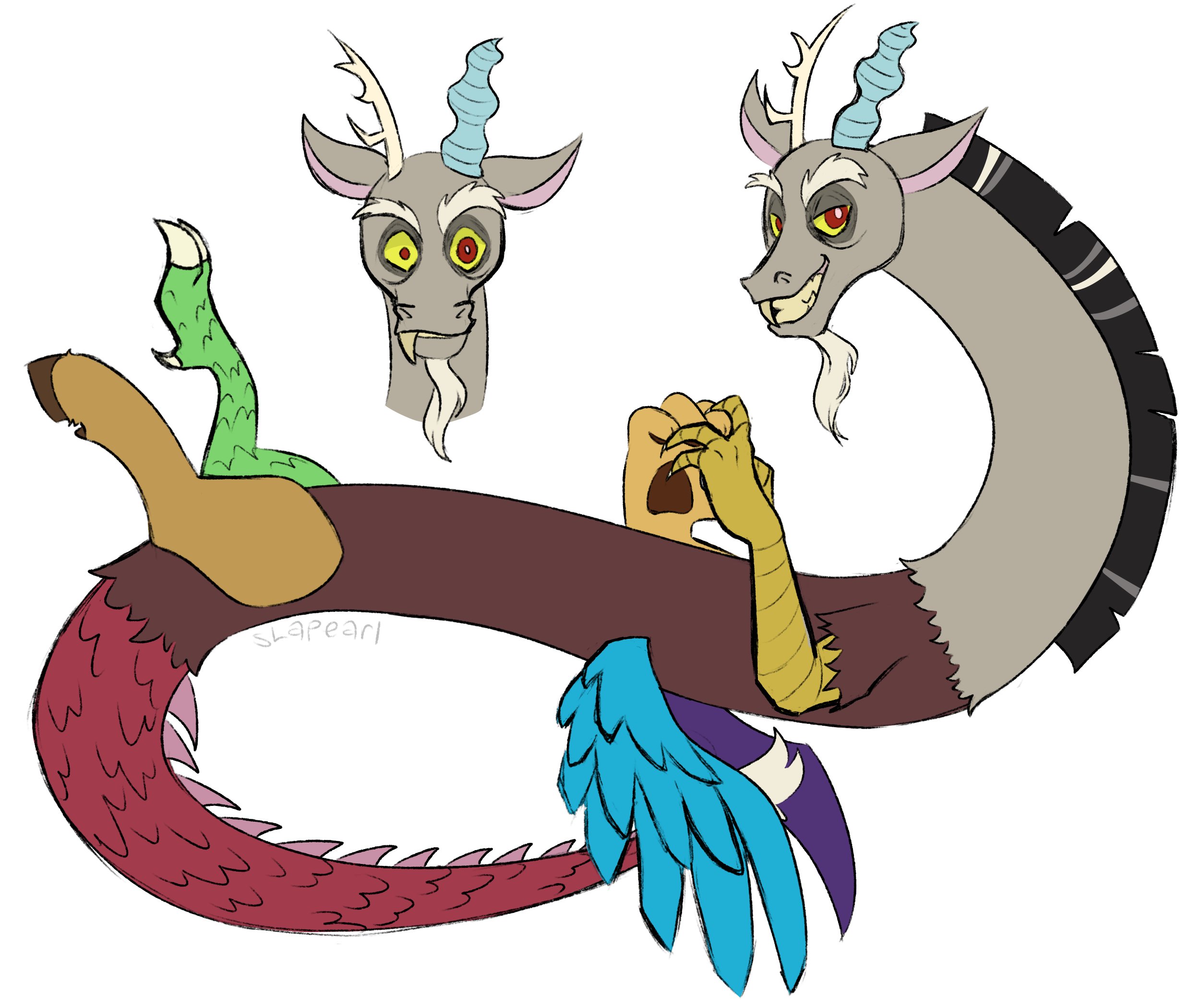 #3434634 - safe, artist:slapearl, discord, draconequus, pony, beard ...