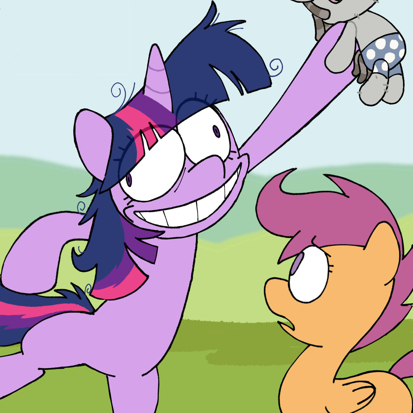 #3434840 - safe, artist:plumt-t, scootaloo, smarty pants, twilight sparkle, pegasus, pony ...