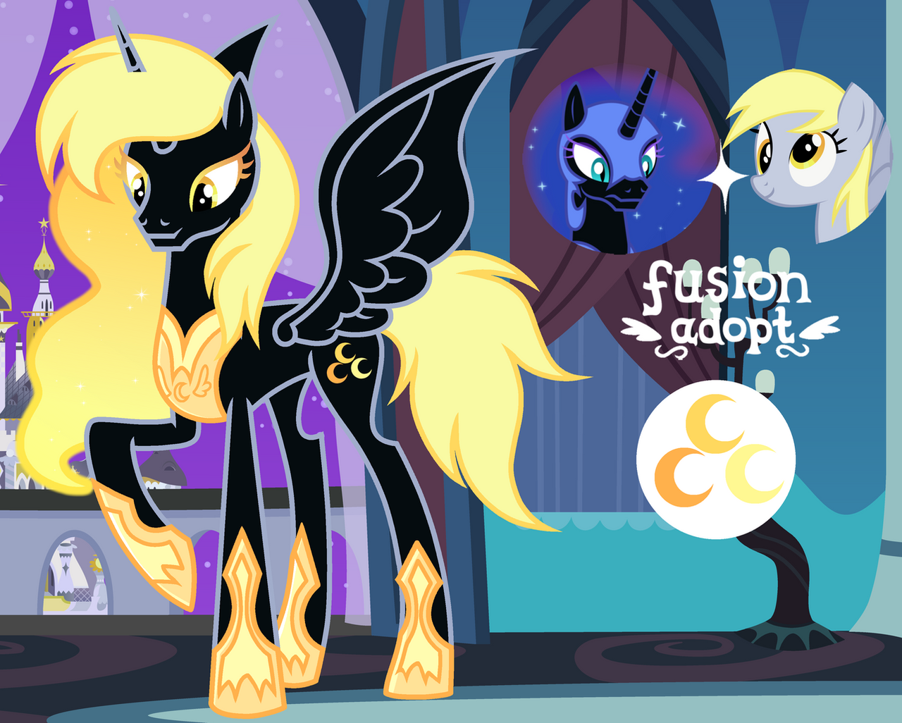 #3447890 - safe, artist:vi45, derpy hooves, nightmare moon, oc, alicorn ...