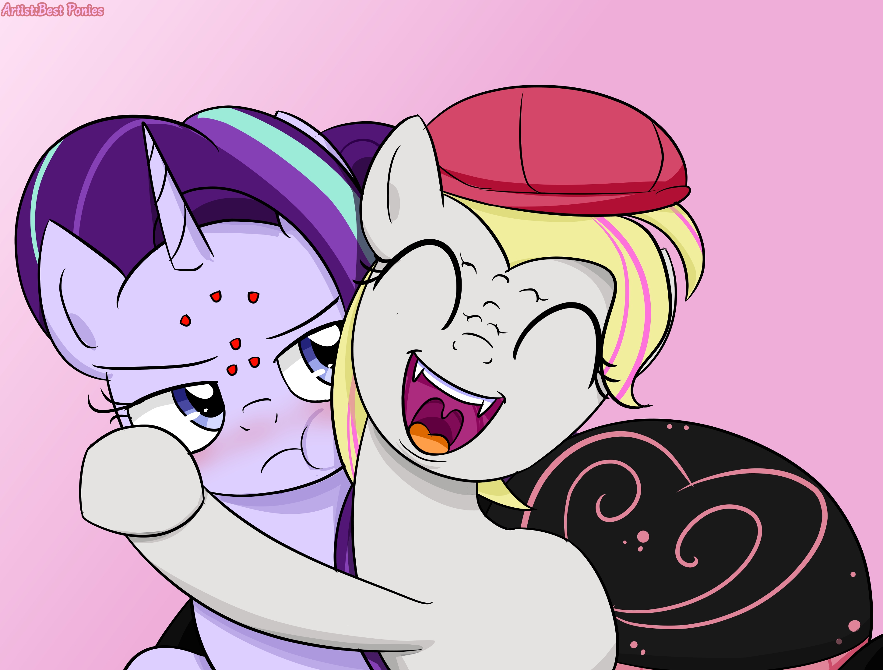 #3448685 - safe, artist:bestponies, starlight glimmer, oc, oc:joyful ...