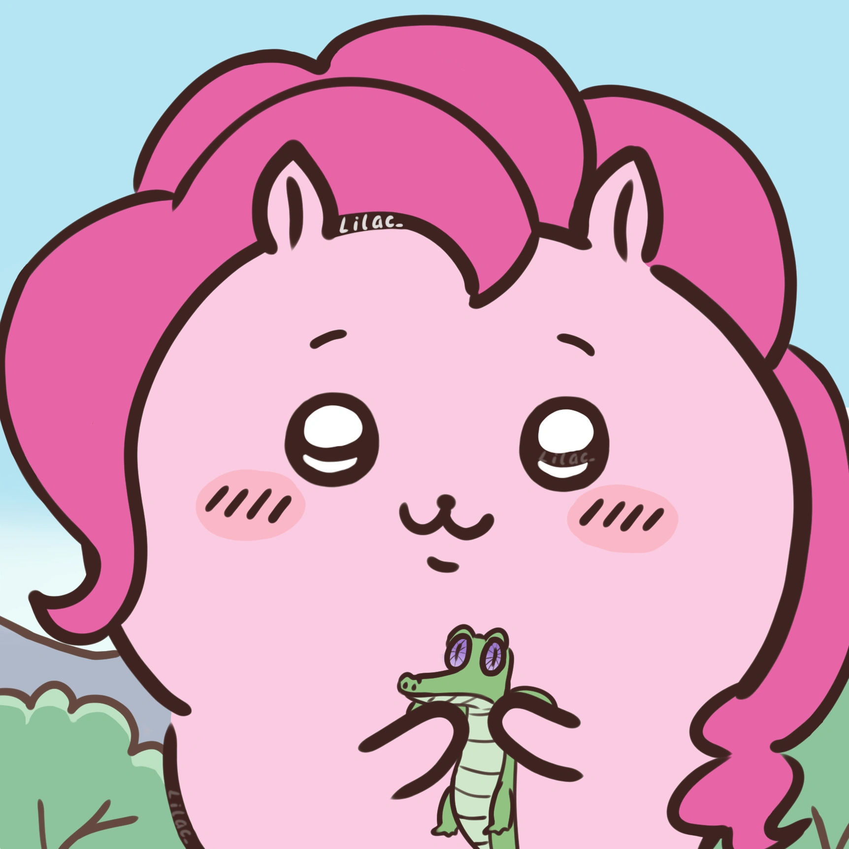 #3451022 - safe, artist:lilac_, gummy, pinkie pie, alligator, g4, :3 ...