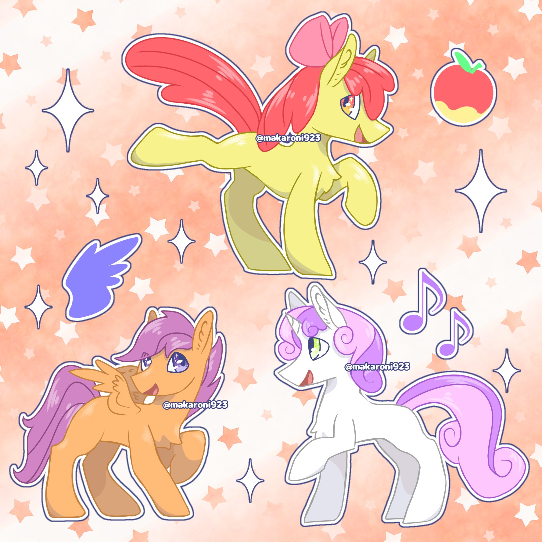 #3452178 - safe, artist:makaroni923, apple bloom, scootaloo, sweetie belle, earth pony, pegasus ...