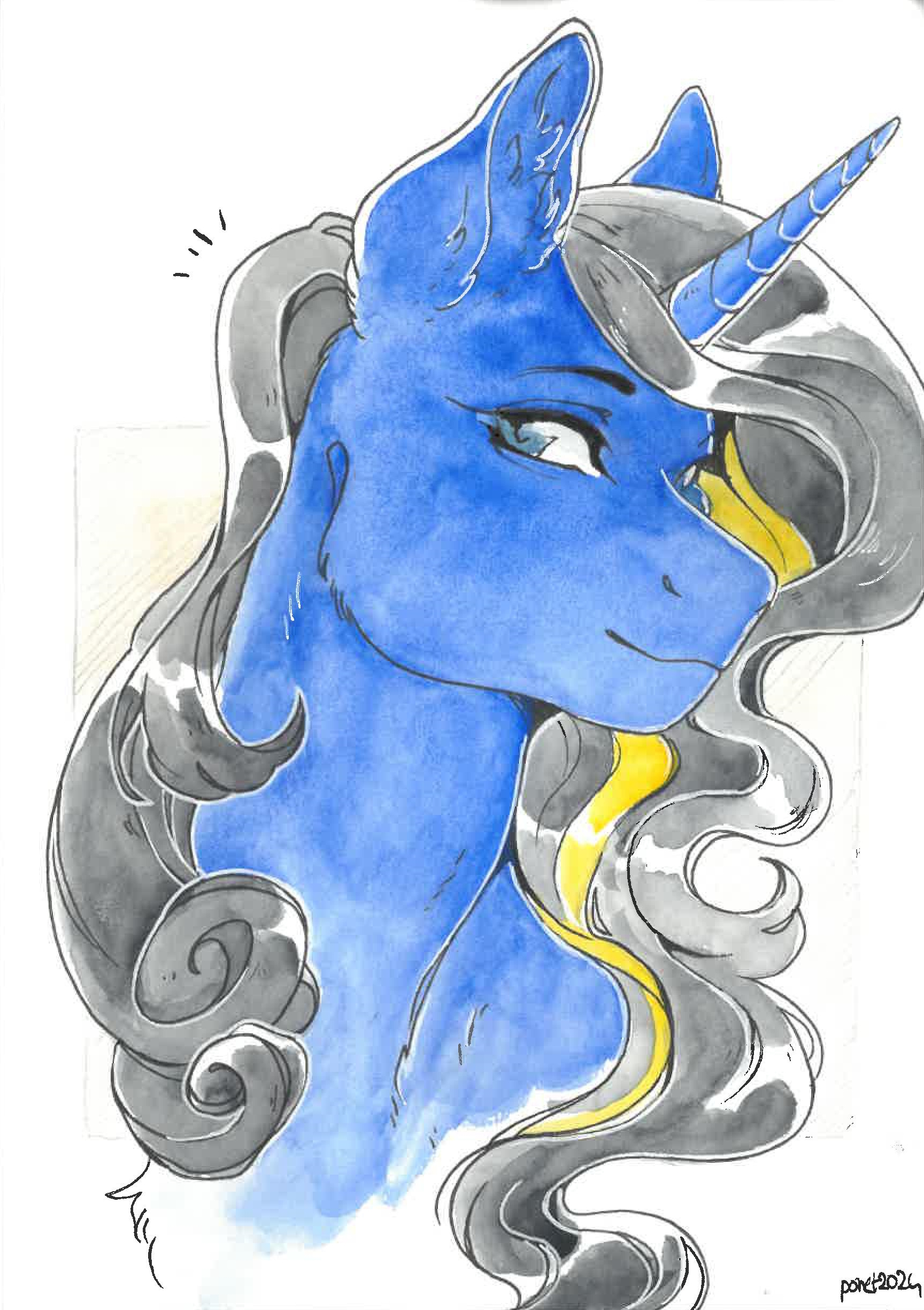 #3453420 - safe, artist:ponettedefeu, oc, oc only, oc:destiny light, unicorn, bust, female, horn ...