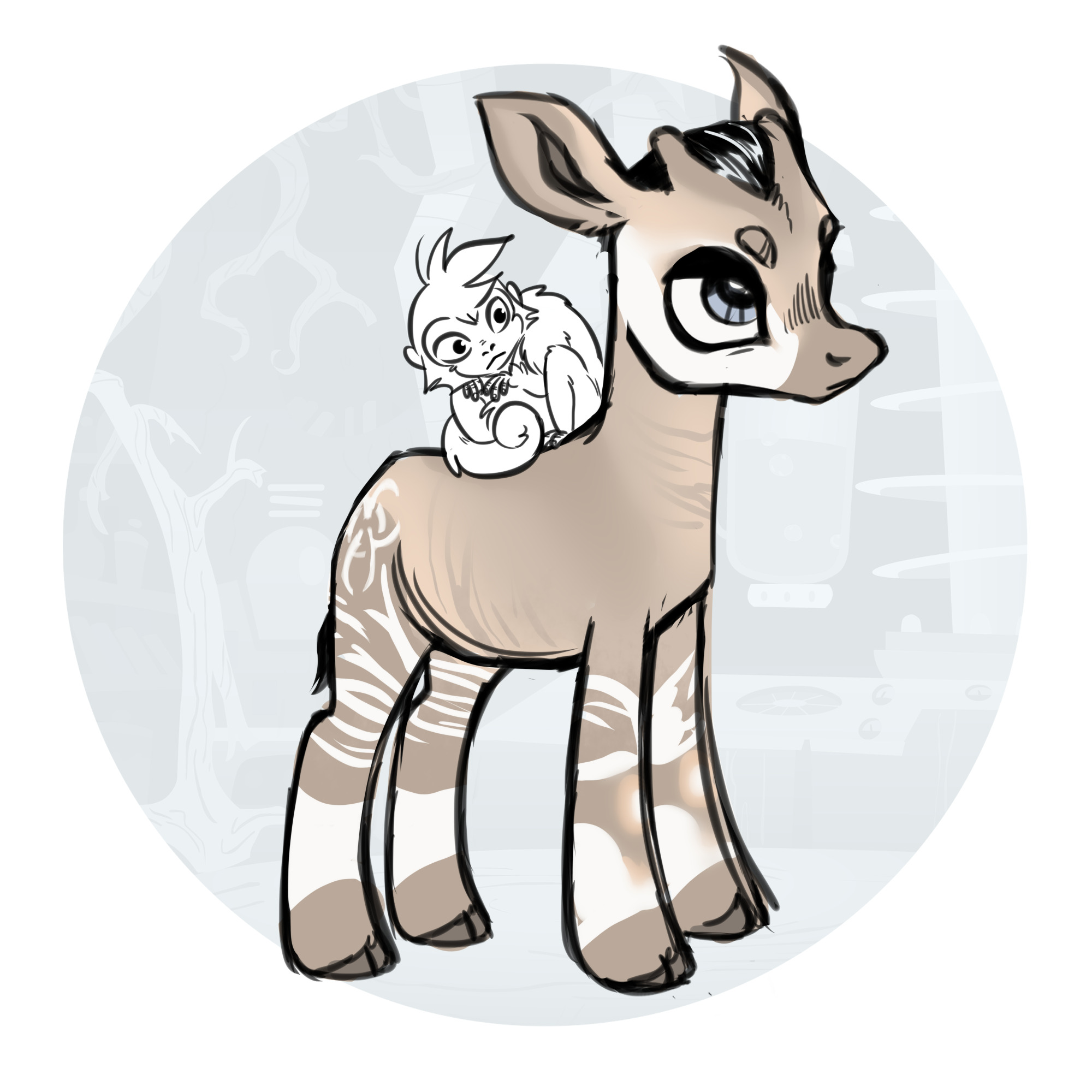 #3435530 - safe, artist:but-what-about-ufos, oc, oc only, monkey, okapi ...