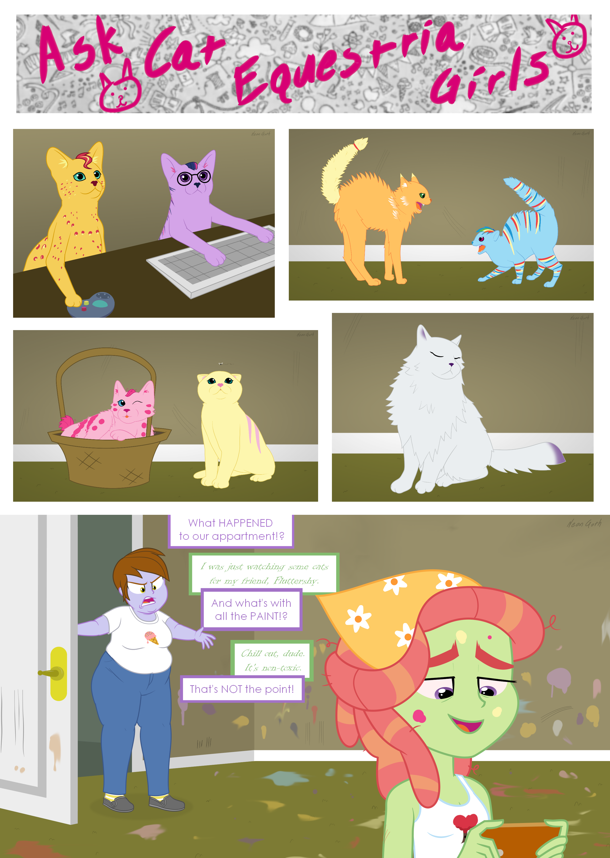 #3436081 - safe, artist:neongothic, tree hugger, oc, oc:neon sprinkles, cat, human, equestria ...