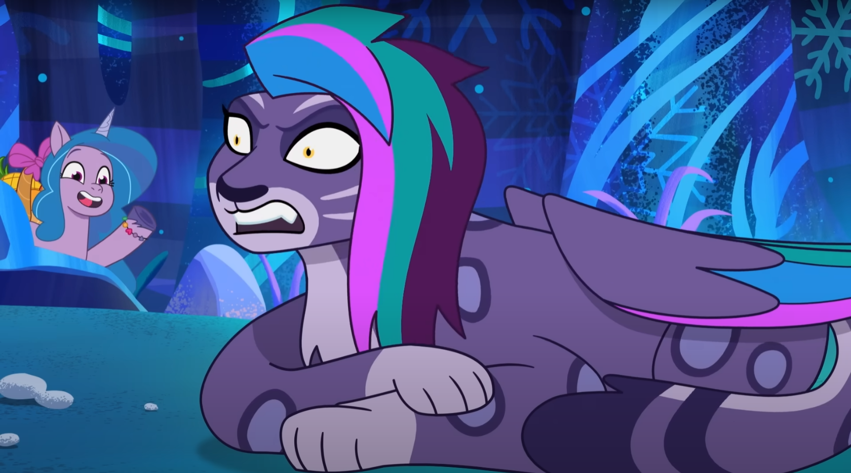 #3436417 - safe, screencap, allura, izzy moonbow, big cat, cat, leopard ...