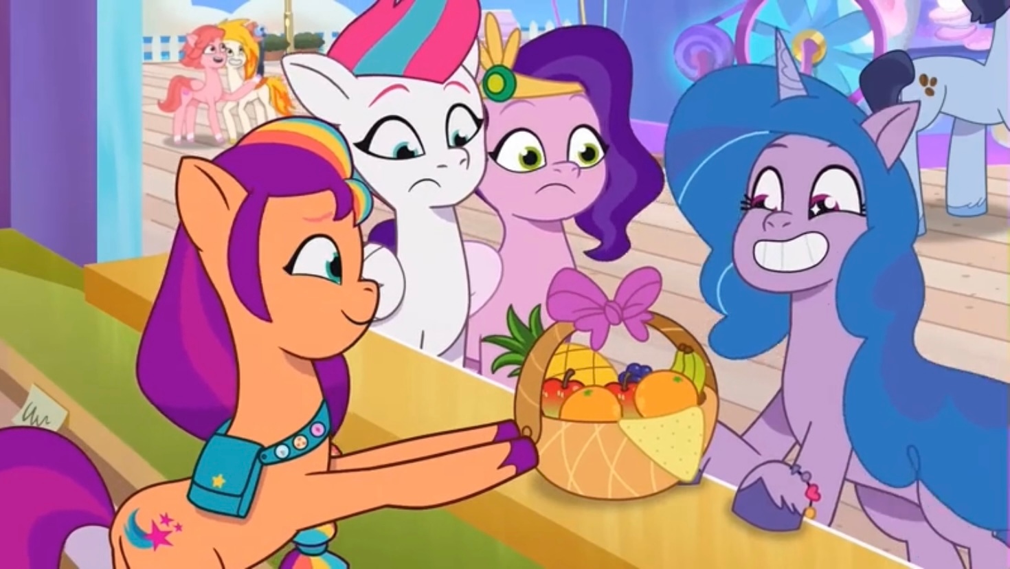 #3437595 - safe, screencap, flare (g5), izzy moonbow, paisley bluebell ...