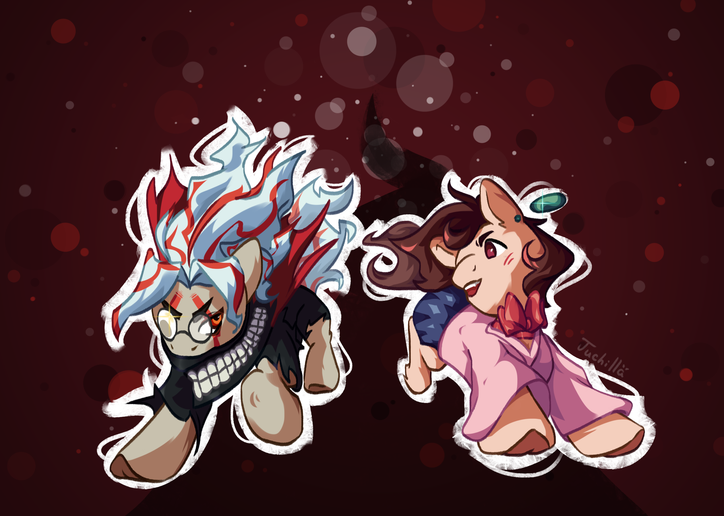 #3530774 - safe, artist:ju4111a, demon, earth pony, pony, anime, bowtie ...