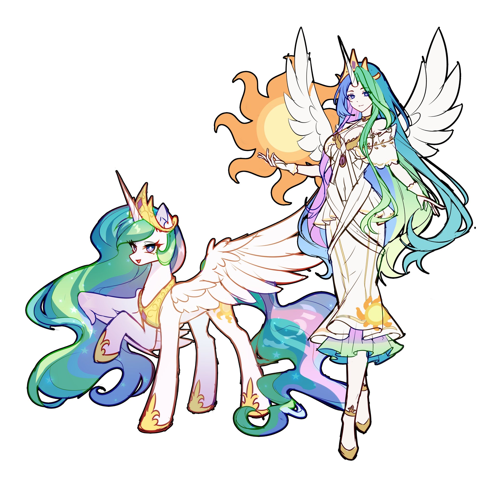 #3532205 - safe, artist:alus, princess celestia, alicorn, human, pony ...