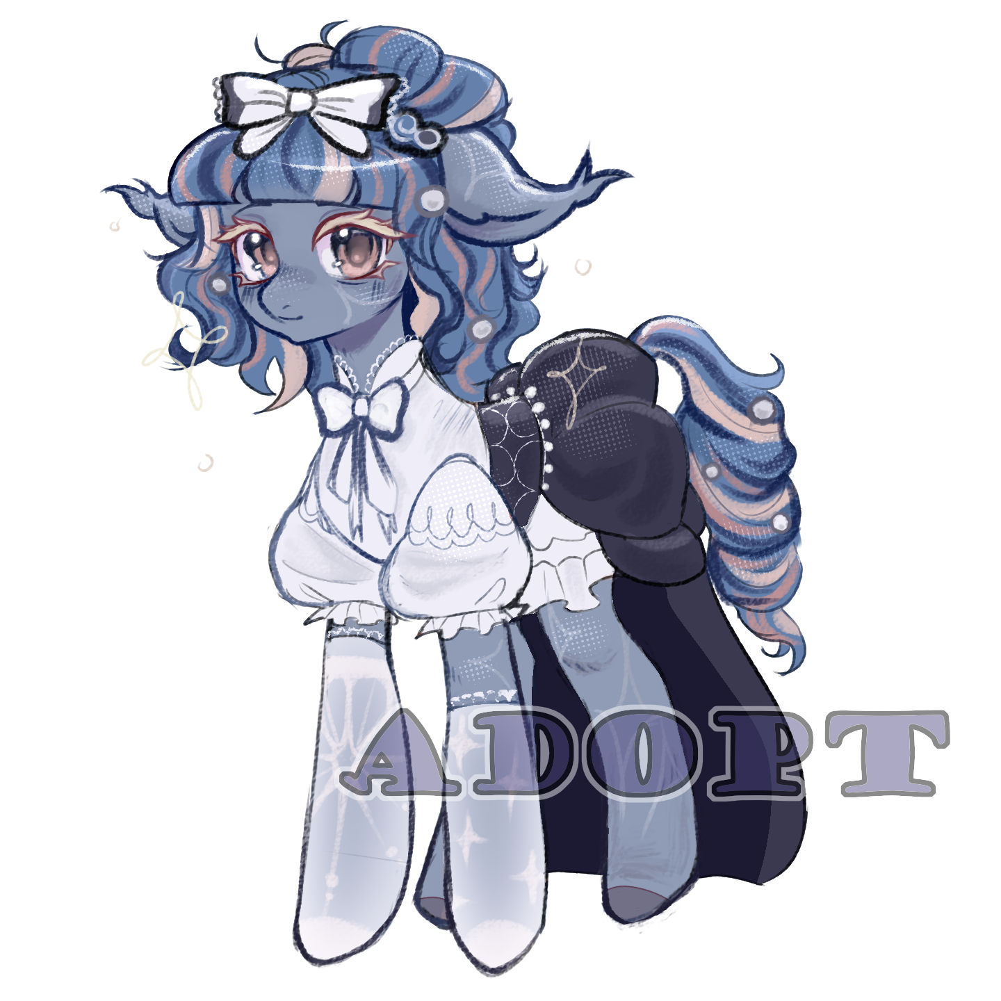 #3535985 - safe, artist:morrssu, oc, oc only, pony, adoptable, bow, clothes, dress, female, hair ...