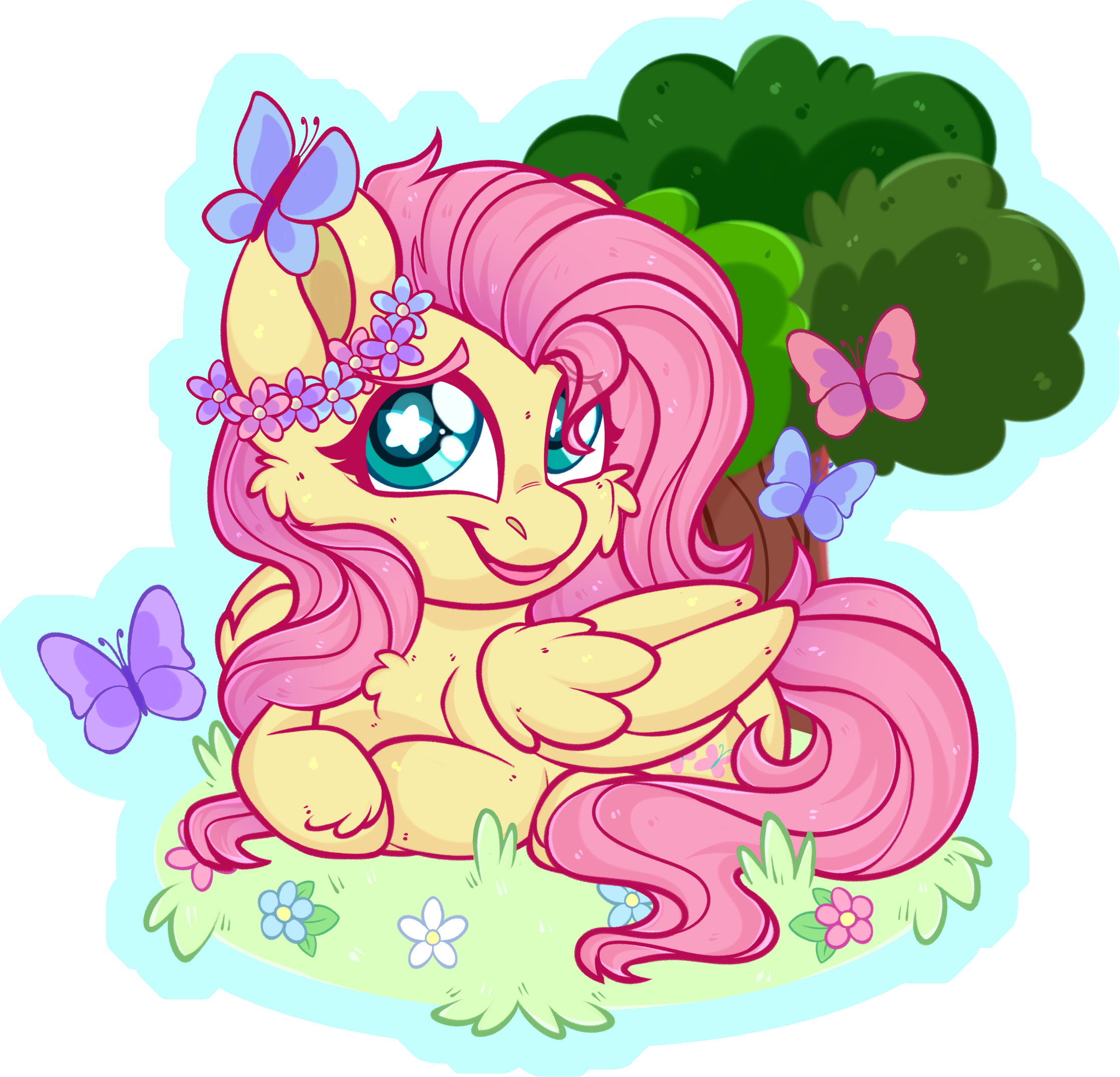 #3521631 - safe, artist:thehaywaiianhorse, fluttershy, butterfly ...