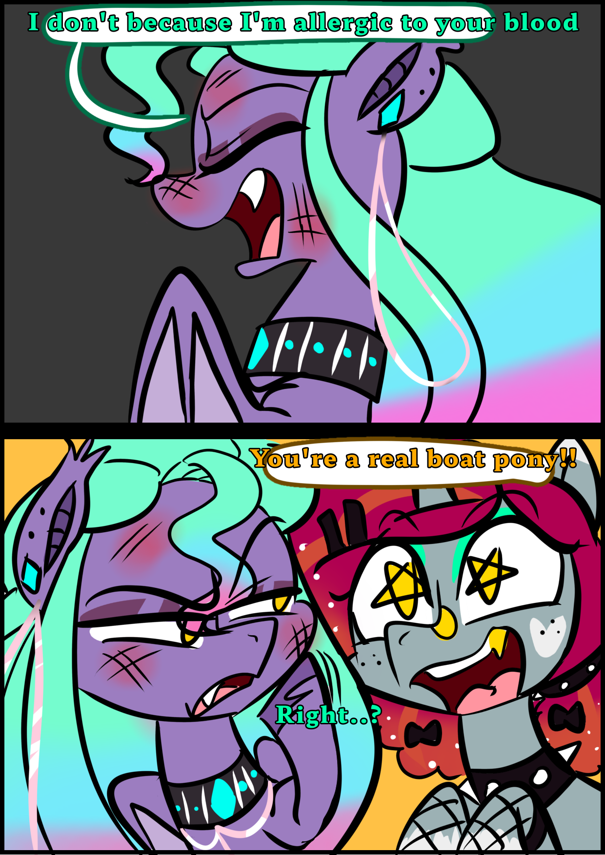 #3523188 - safe, artist:jully-park, oc, oc:ailee hatter, oc:ella evans, bat pony, pony, unicorn ...