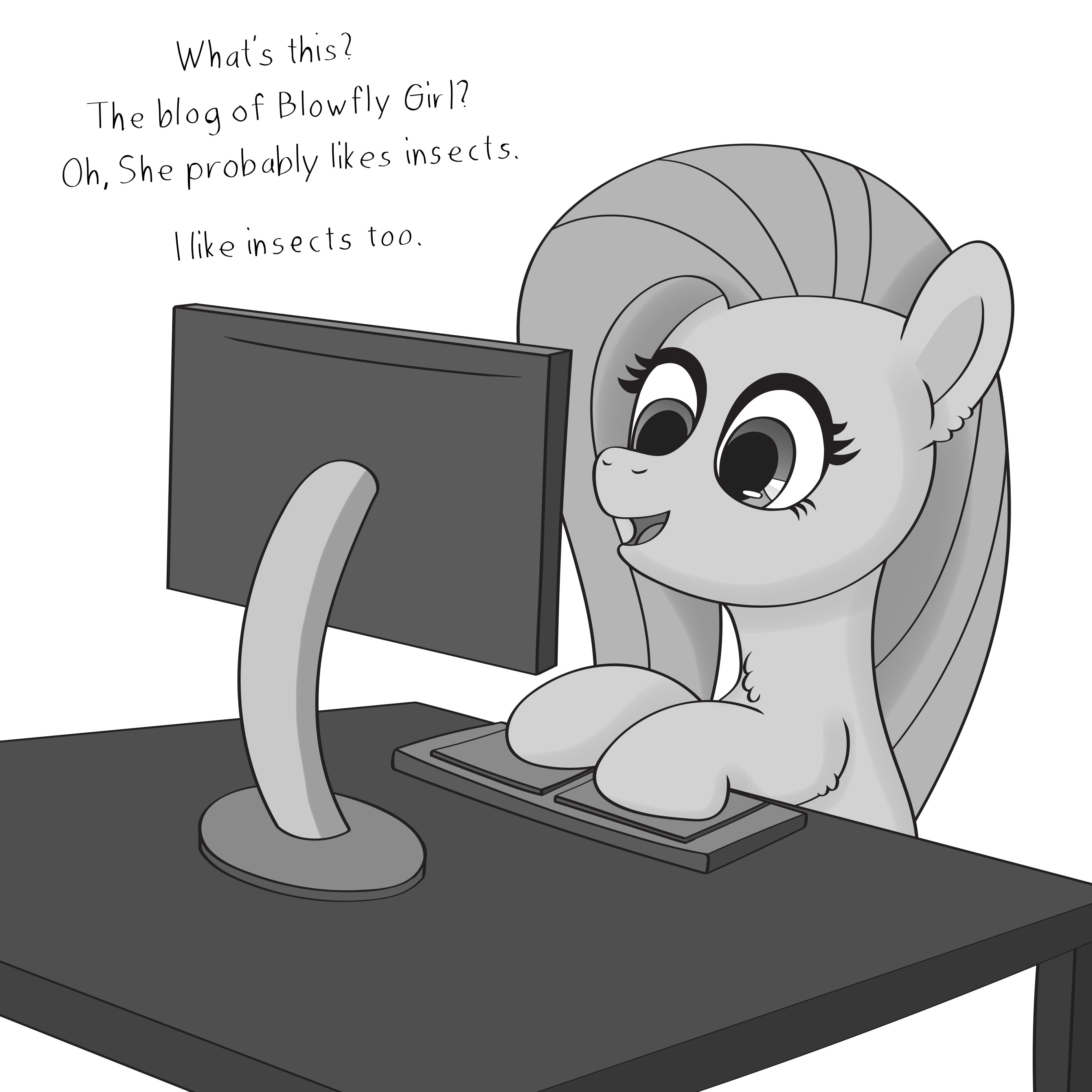 #3523411 - safe, derpibooru exclusive, fluttershy, pegasus, pony, g4, blowfly girl, computer ...