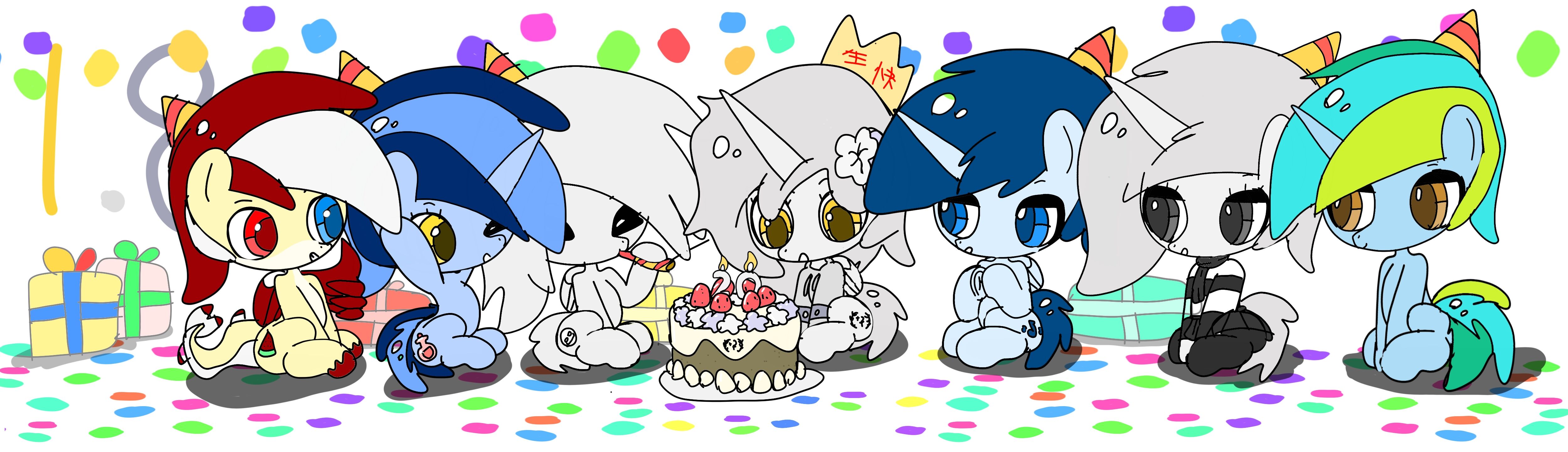 #3524006 - safe, artist:蛋定人士, oc, oc:蛋定, oc:西瓜, oc:零洛, happy birthday ...