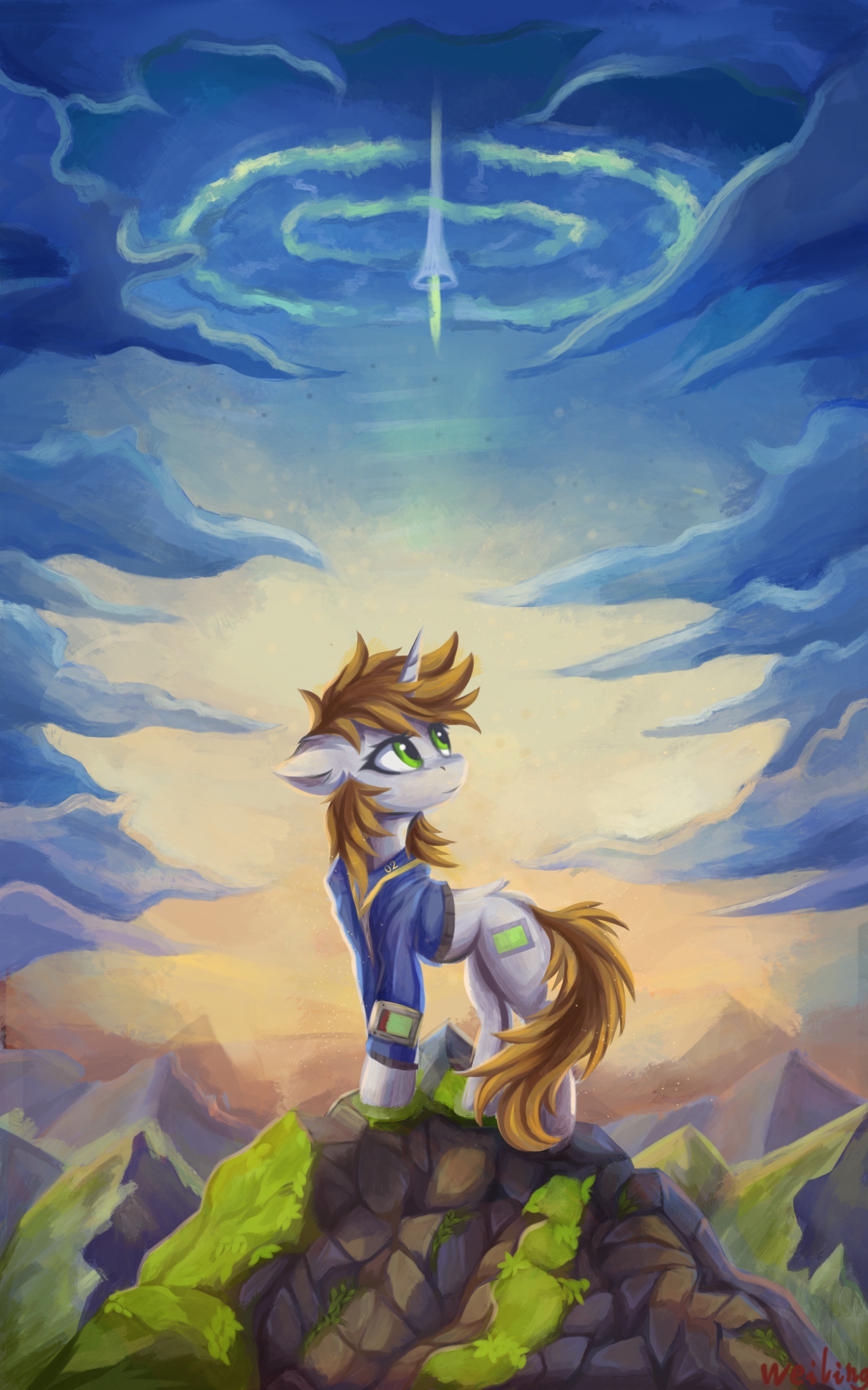 #3695602 - safe, artist:weiling, oc, oc only, oc:littlepip, pony ...