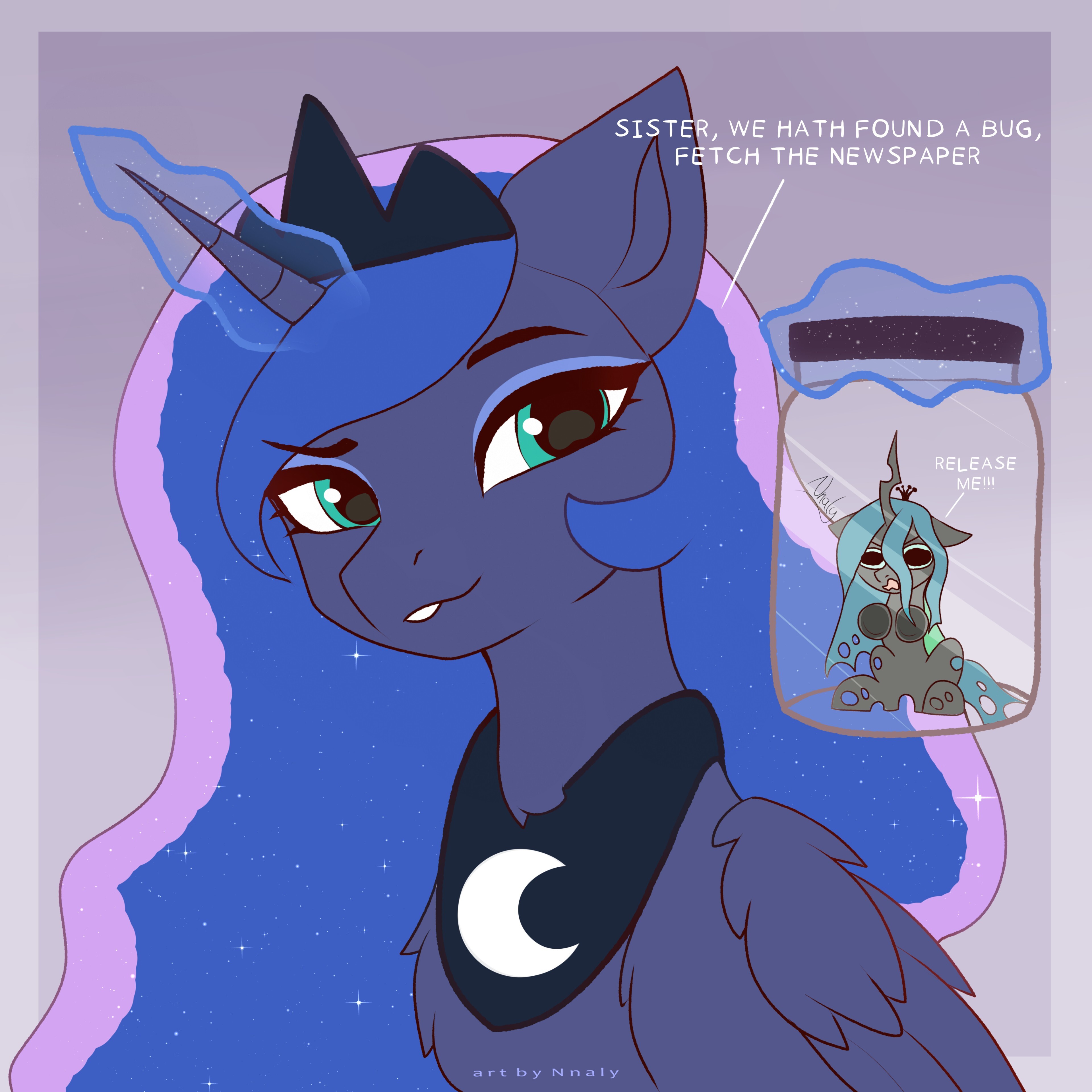 #3705489 - safe, artist:nnaly, princess luna, queen chrysalis, alicorn ...