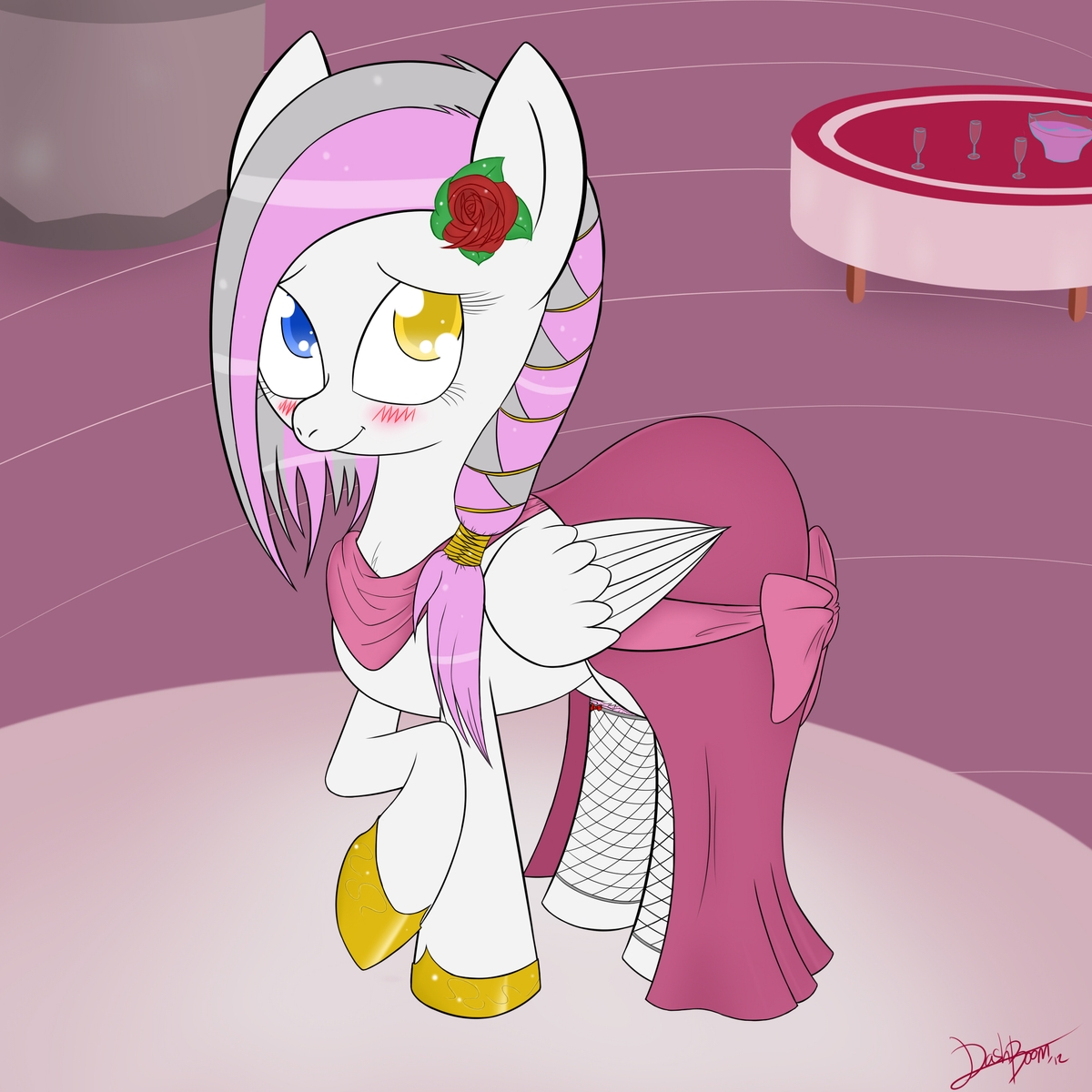 #3550311 - safe, artist:dashboom, oc, oc:dashboom, pegasus, blushing, clothes, dress, futa, futa ...