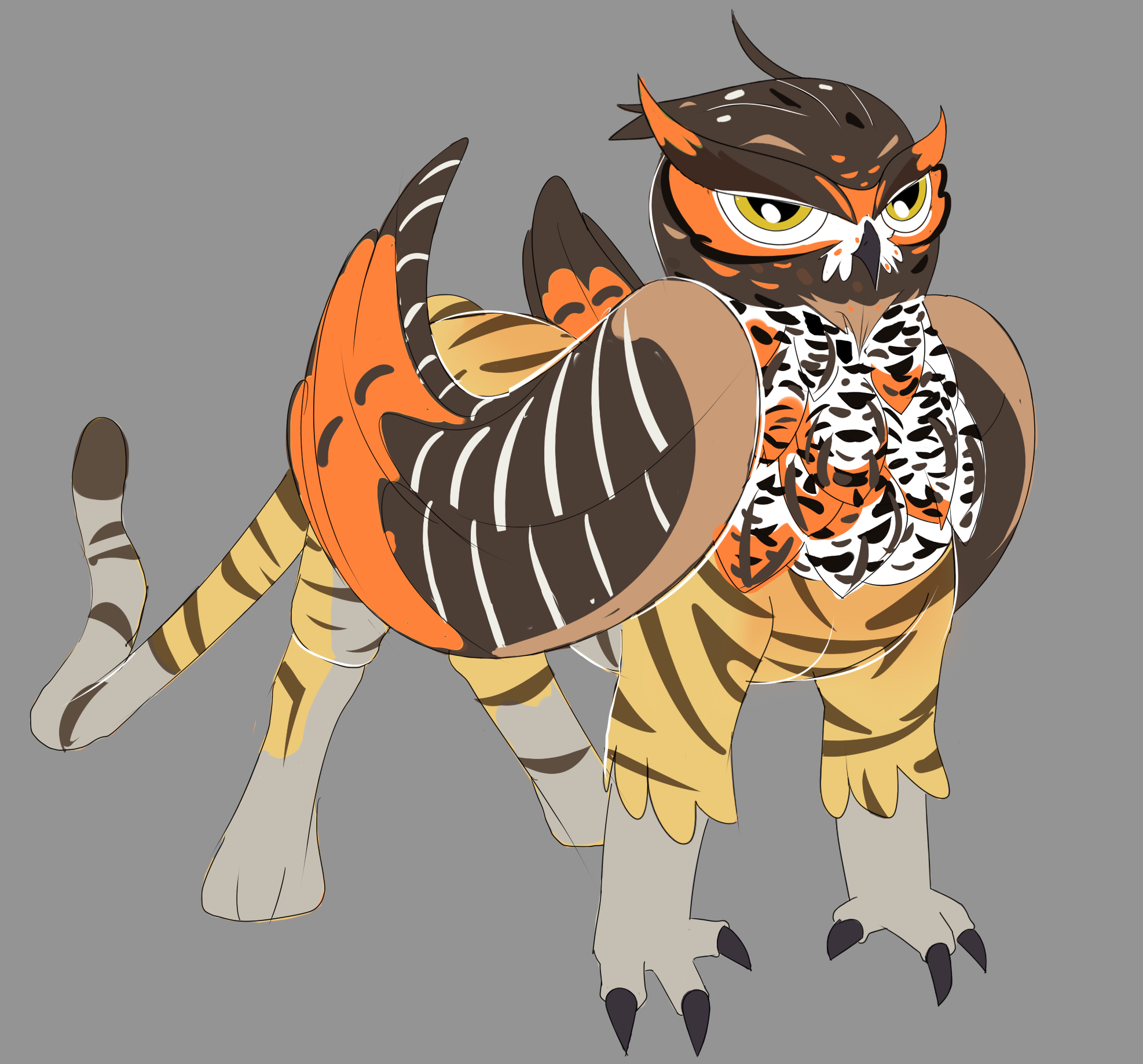 #3540212 - safe, artist:villegreen, oc, oc only, oc:rauno, big cat, bird, griffon, owl, tiger ...