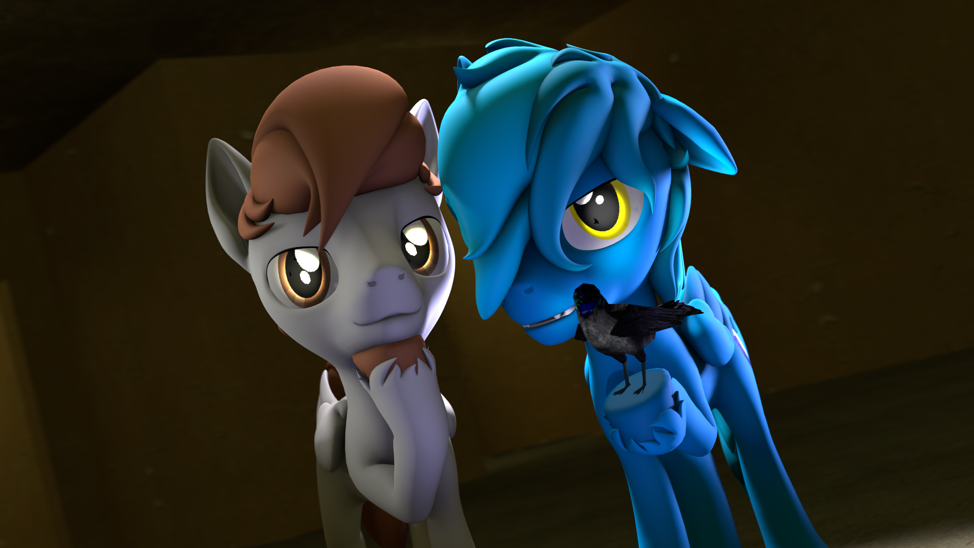 #3540439 - safe, artist:bronydj, oc, oc:deni, oc:sinecrass, bird, crow, pegasus, pony, 3d ...