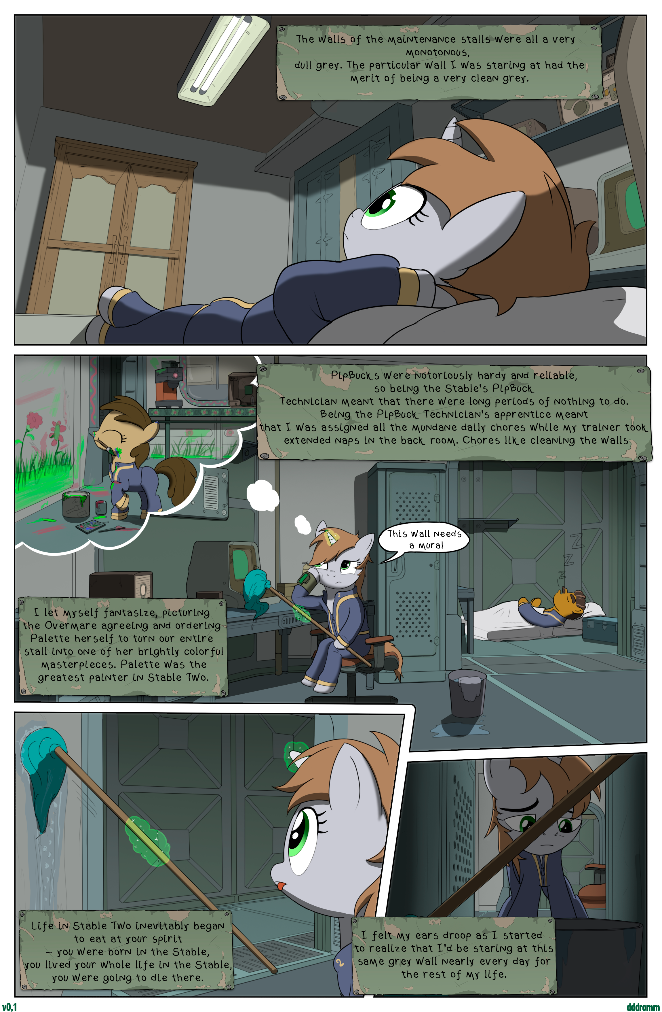 #3553769 - safe, artist:dddromm, oc, oc only, oc:littlepip, earth pony, pony, unicorn, fallout ...