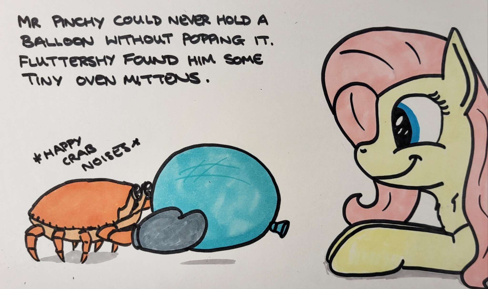 #3554446 - safe, artist:hoofclid, fluttershy, crab, pegasus, pony, g4 ...