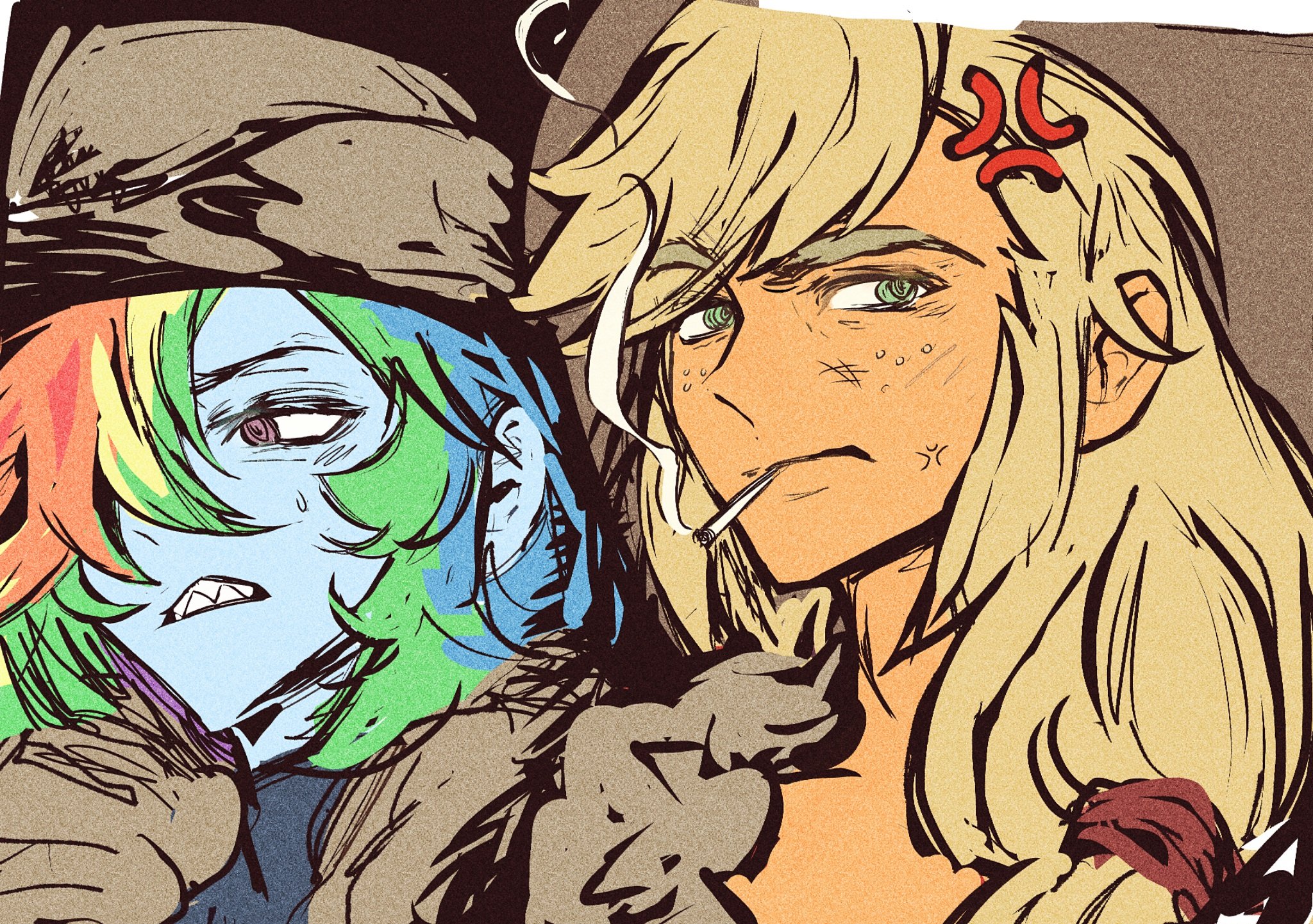 #3554914 - safe, artist:zerdasher, applejack, rainbow dash, human, g4 ...