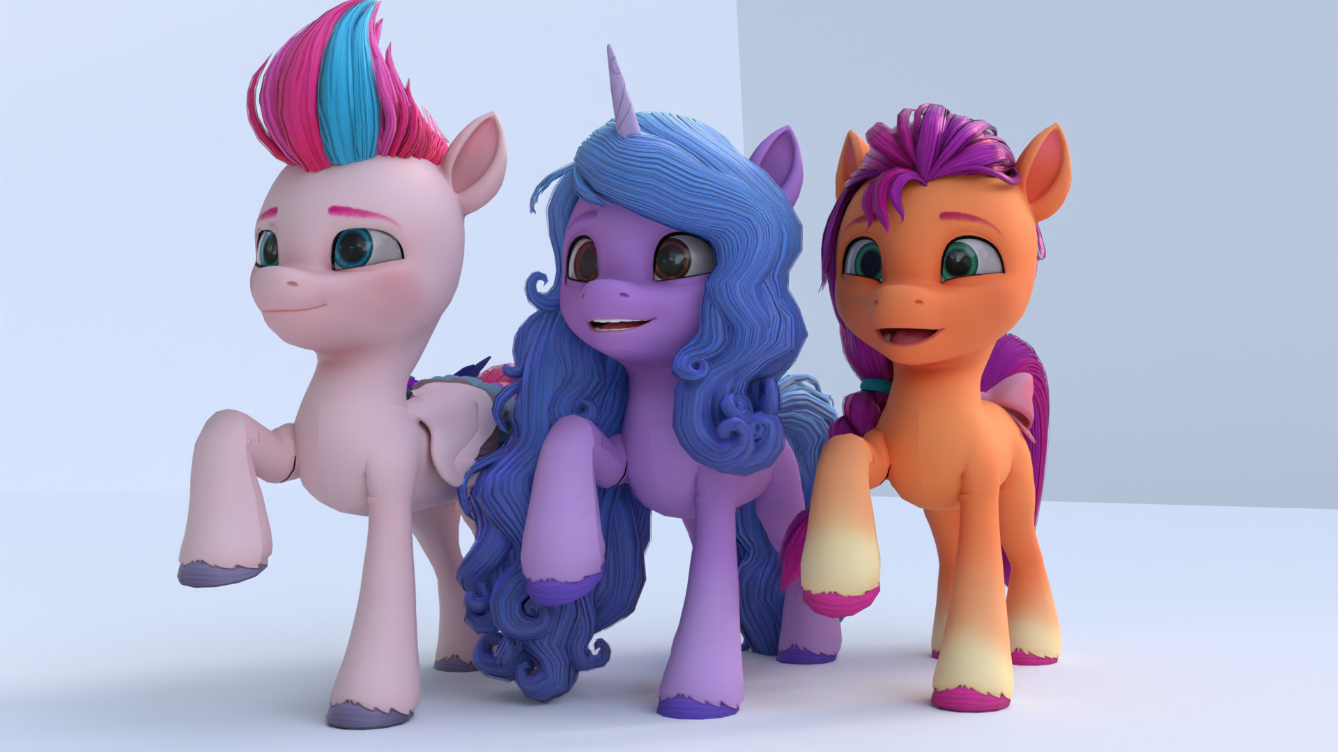 #3541411 - safe, artist:m animations, izzy moonbow, sunny starscout, zipp storm, earth pony ...