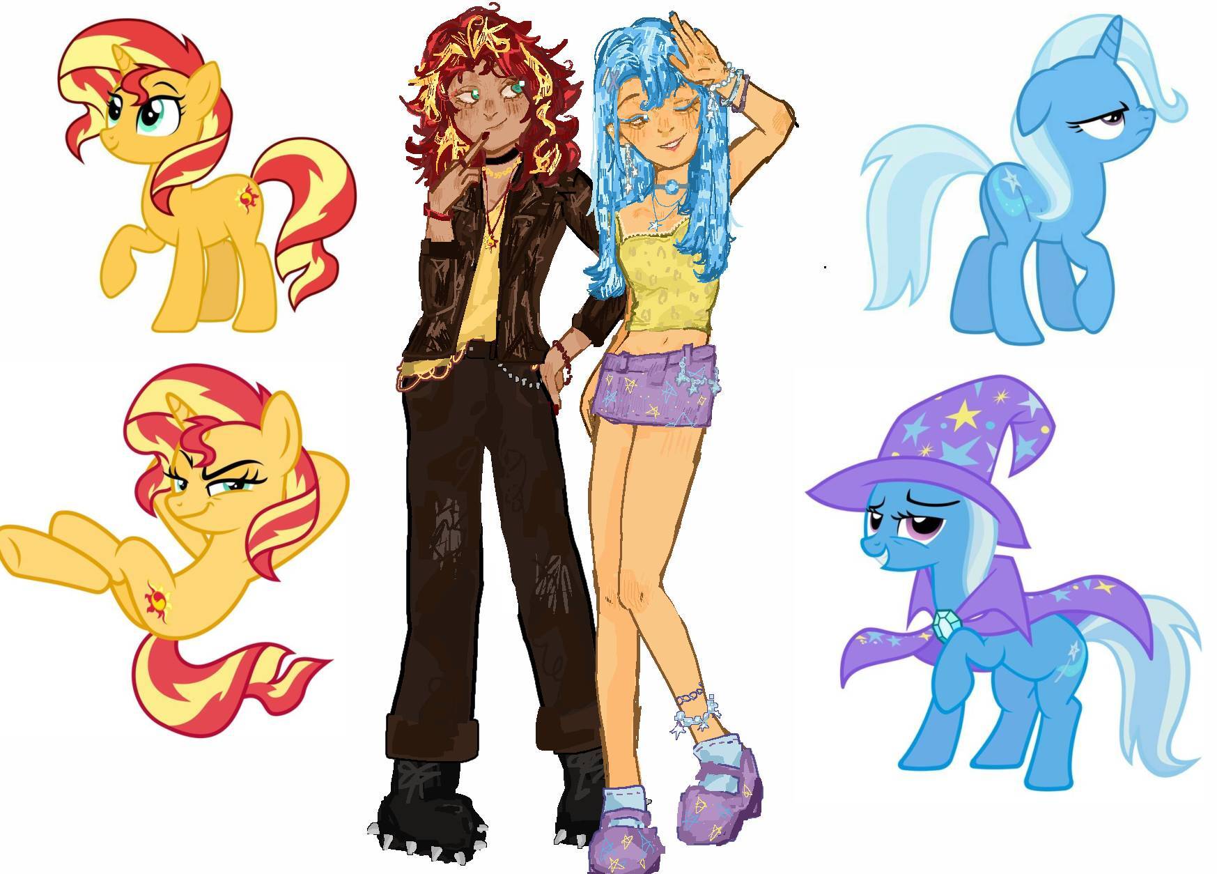 #3544826 - safe, artist:cookiesscreaming, sunset shimmer, trixie, human ...