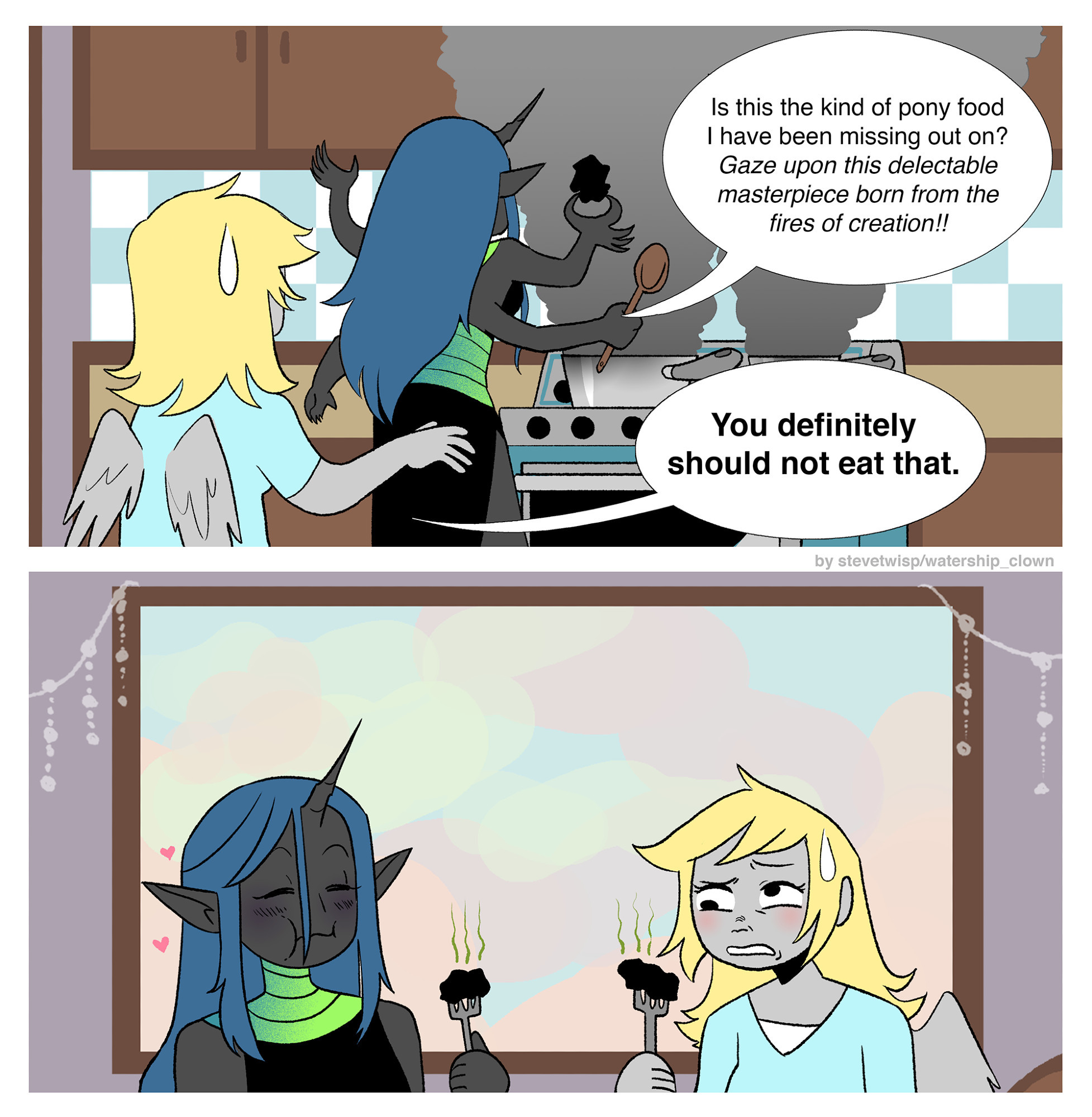 #3564160 - safe, artist:stevetwisp, derpy hooves, queen chrysalis ...