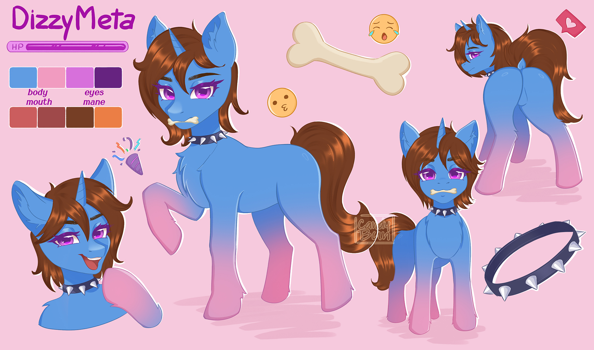 #3564383 - safe, artist:candybun, oc, oc only, oc:dizzy meta, unicorn, blushing, bone, brown ...