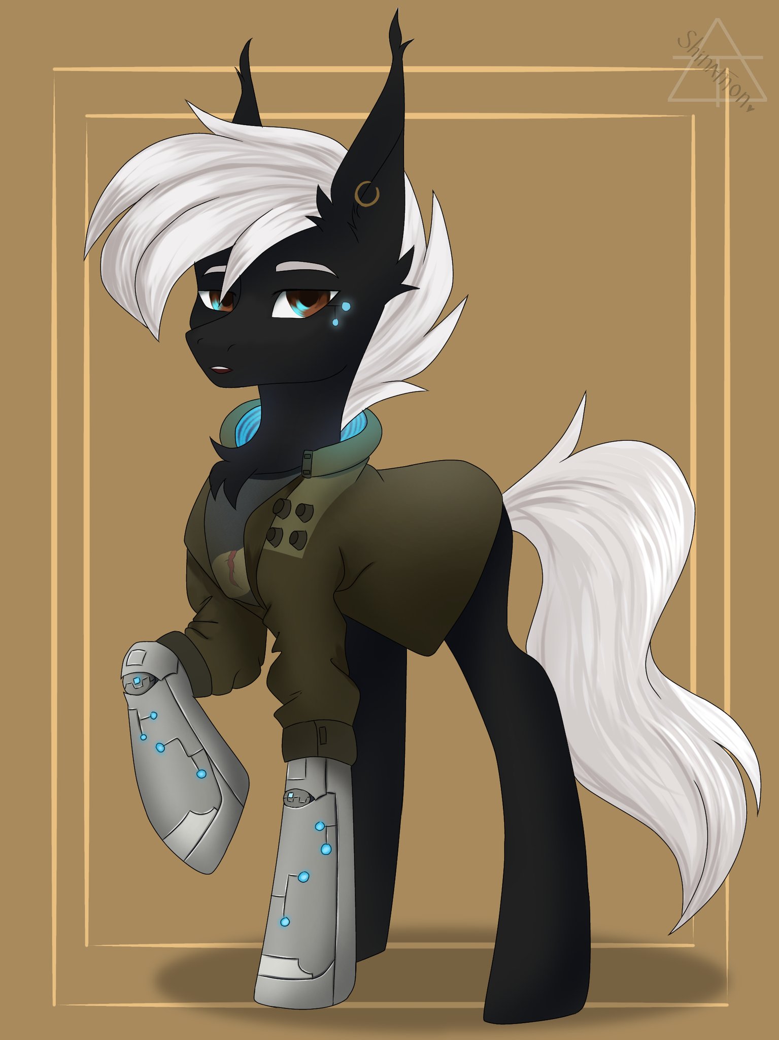 #3565030 - safe, artist:shinech9, oc, oc only, cyborg, cyborg pony, earth pony, pony, abstract ...